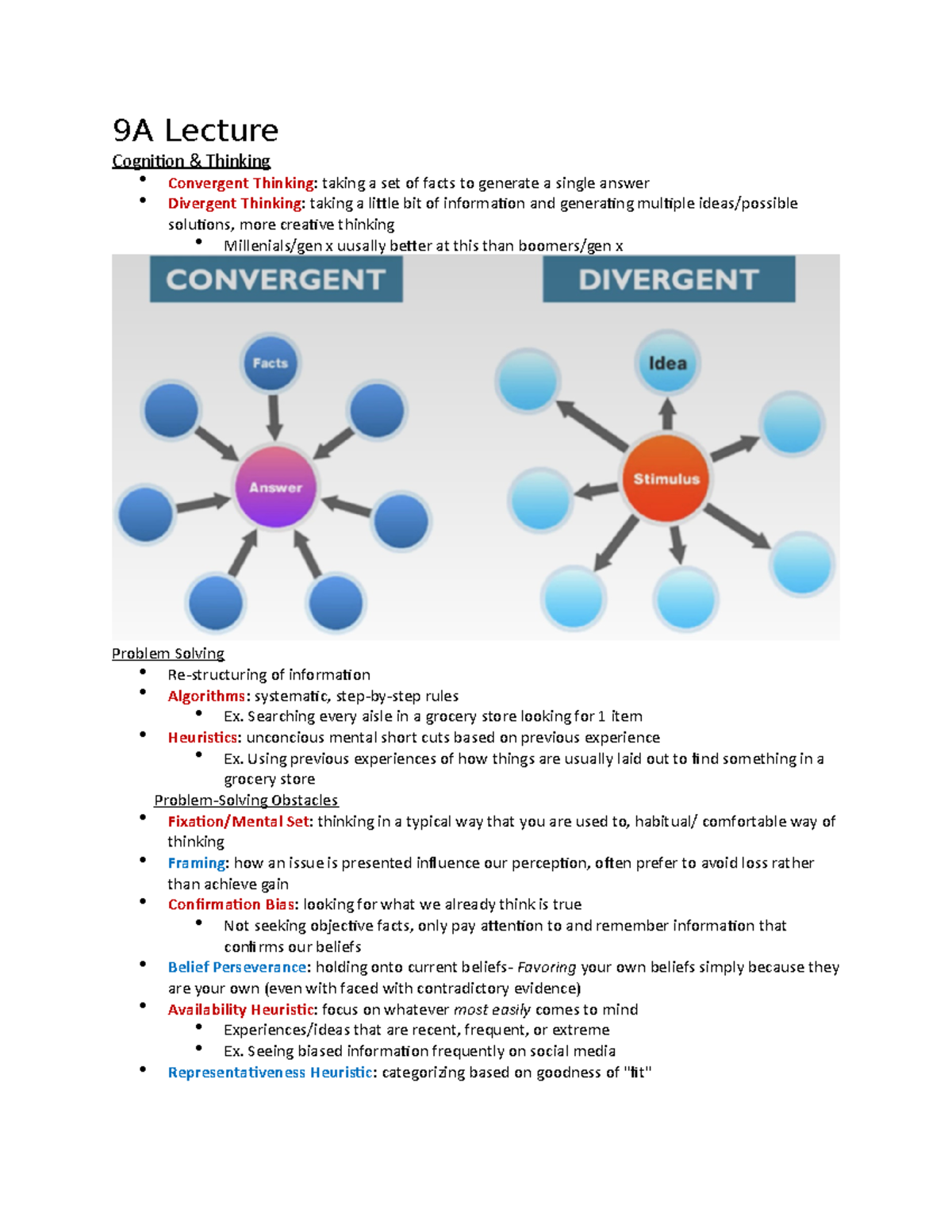 Psych Lecture Notes Chapter 9 - 9A Lecture Cognition & Thinking ...