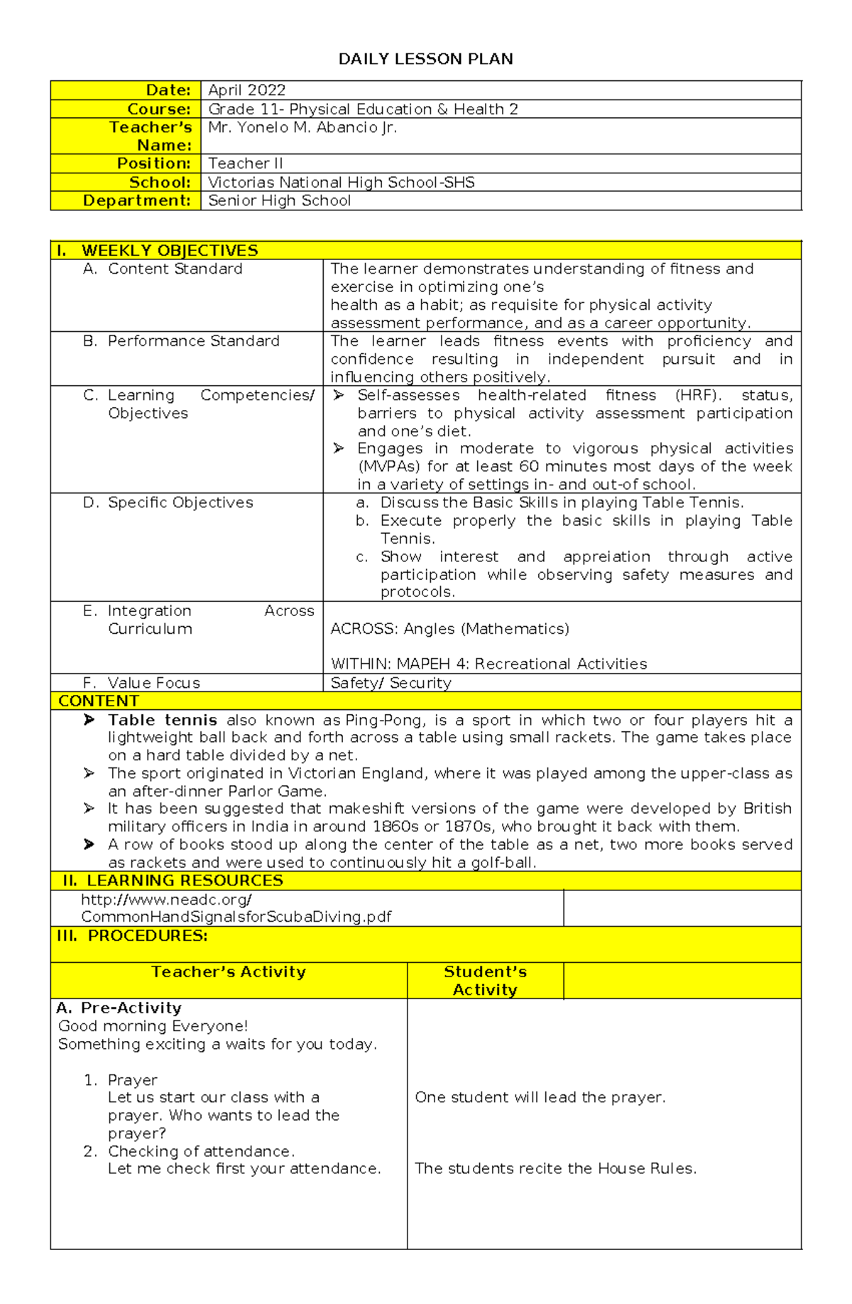 Lesson-plan-sample - SAMPLE LESSON PLAN - DAILY LESSON PLAN Date: April ...