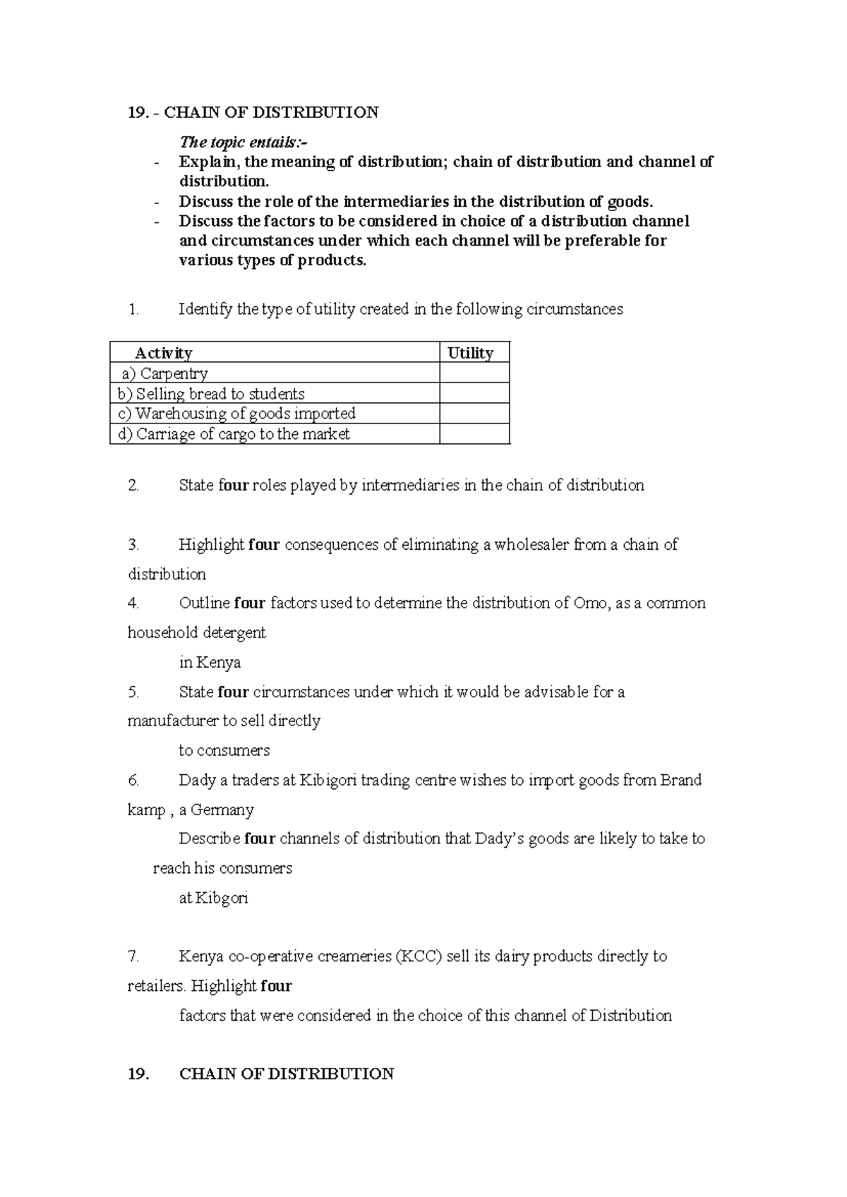 Q chain of distri - Notes and assignments - 19. - CHAIN OF DISTRIBUTION ...