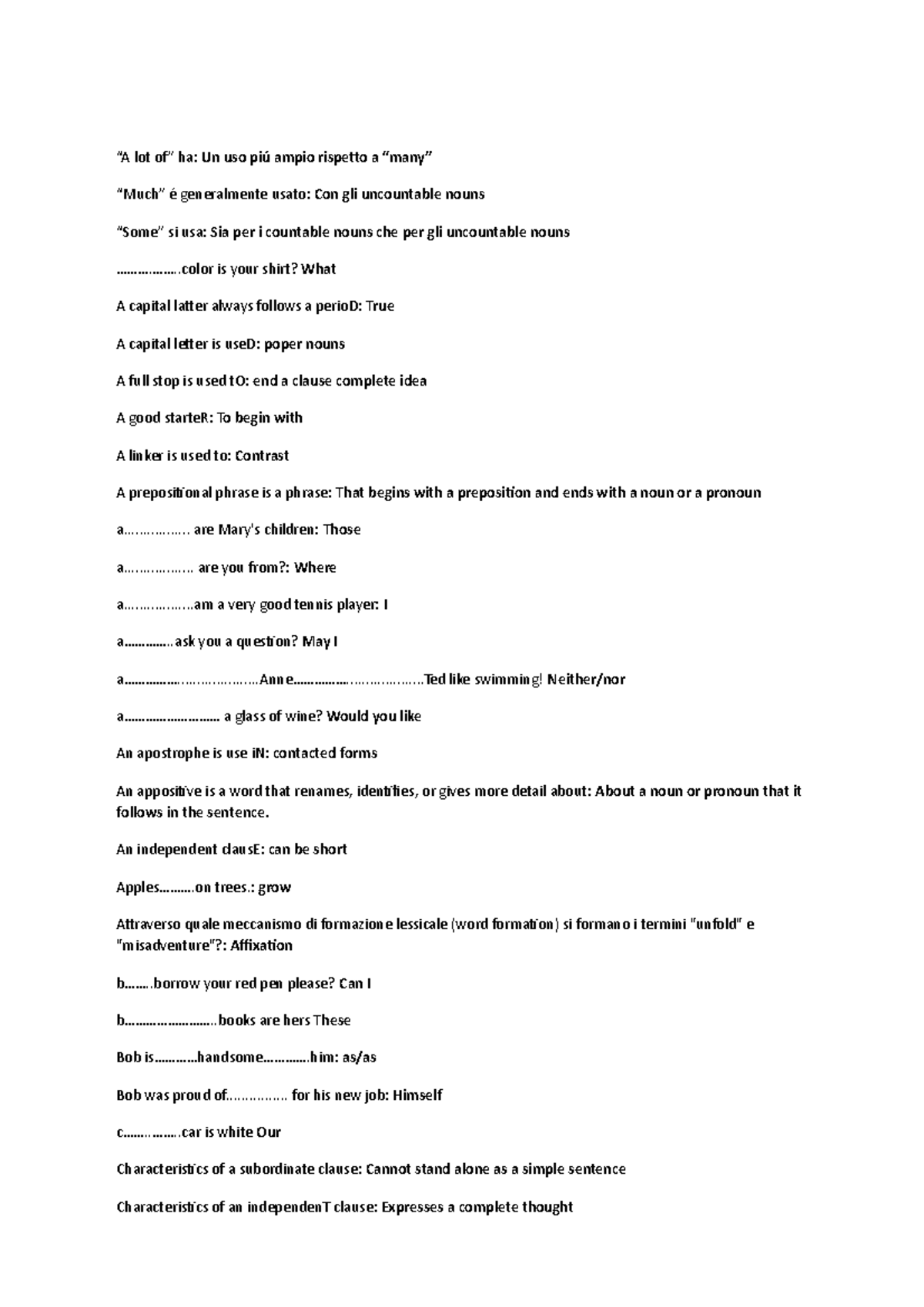 Inglese 2 - test di verifica - “A lot of” ha: Un uso piú ampio rispetto ...