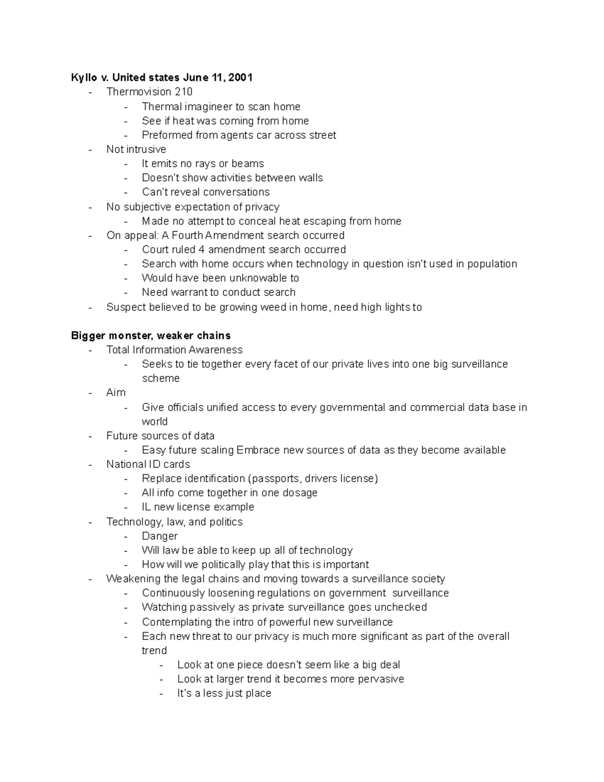Survelliance today - notes - Kyllo v. United states June 11, 2001 ...