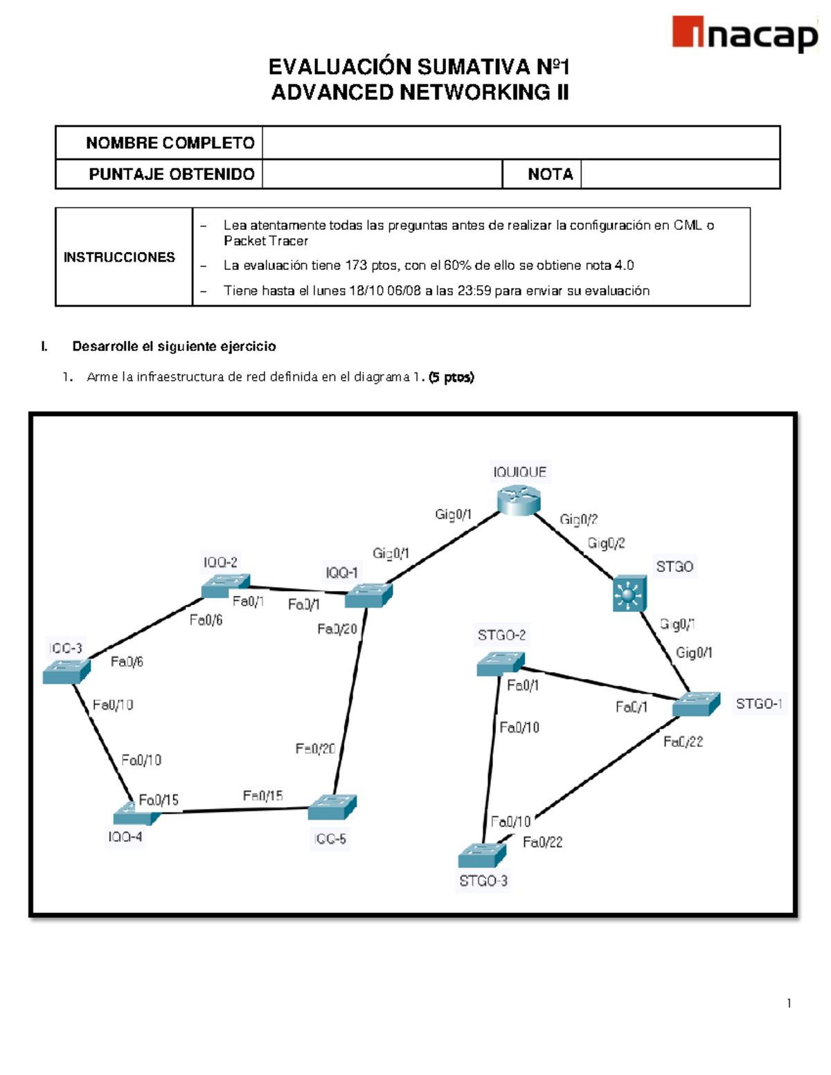 Evaluación N°1 Advance Networking II - 1 EVALUACIÓN SUMATIVA Nº ADVANCED NETWORKING II NOMBRE ...