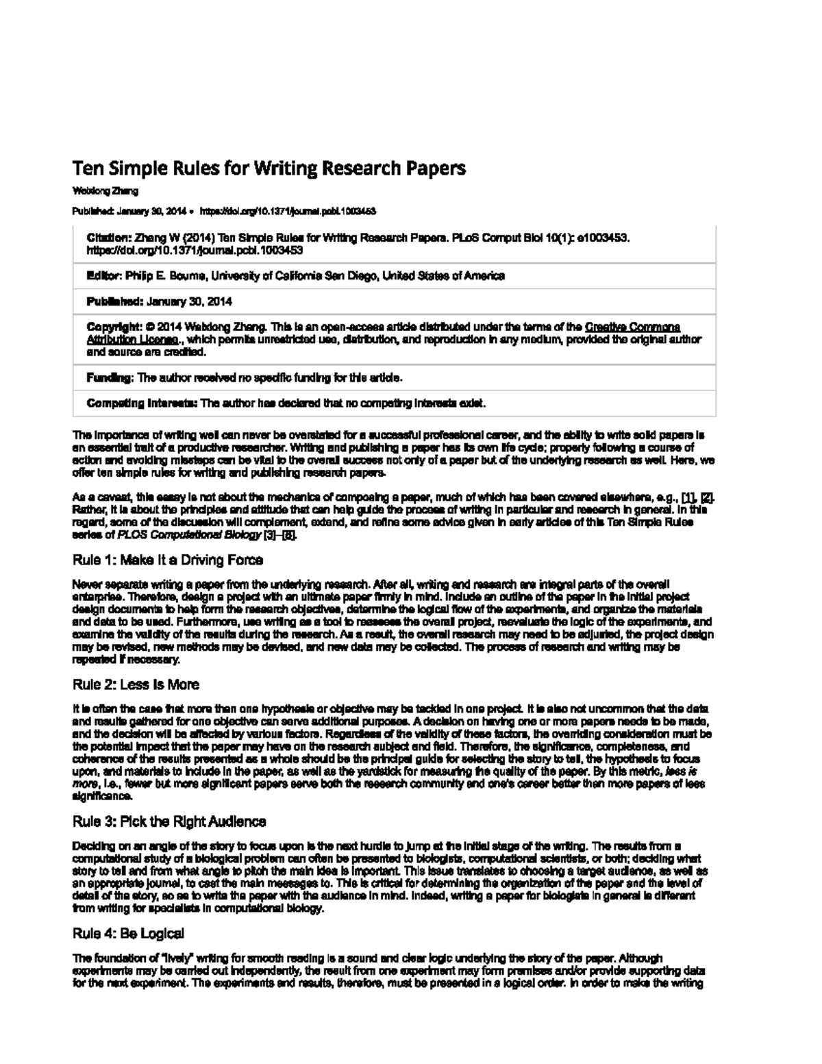 Ten simple rules for writting papper - deep learning, Bs IT - Studocu