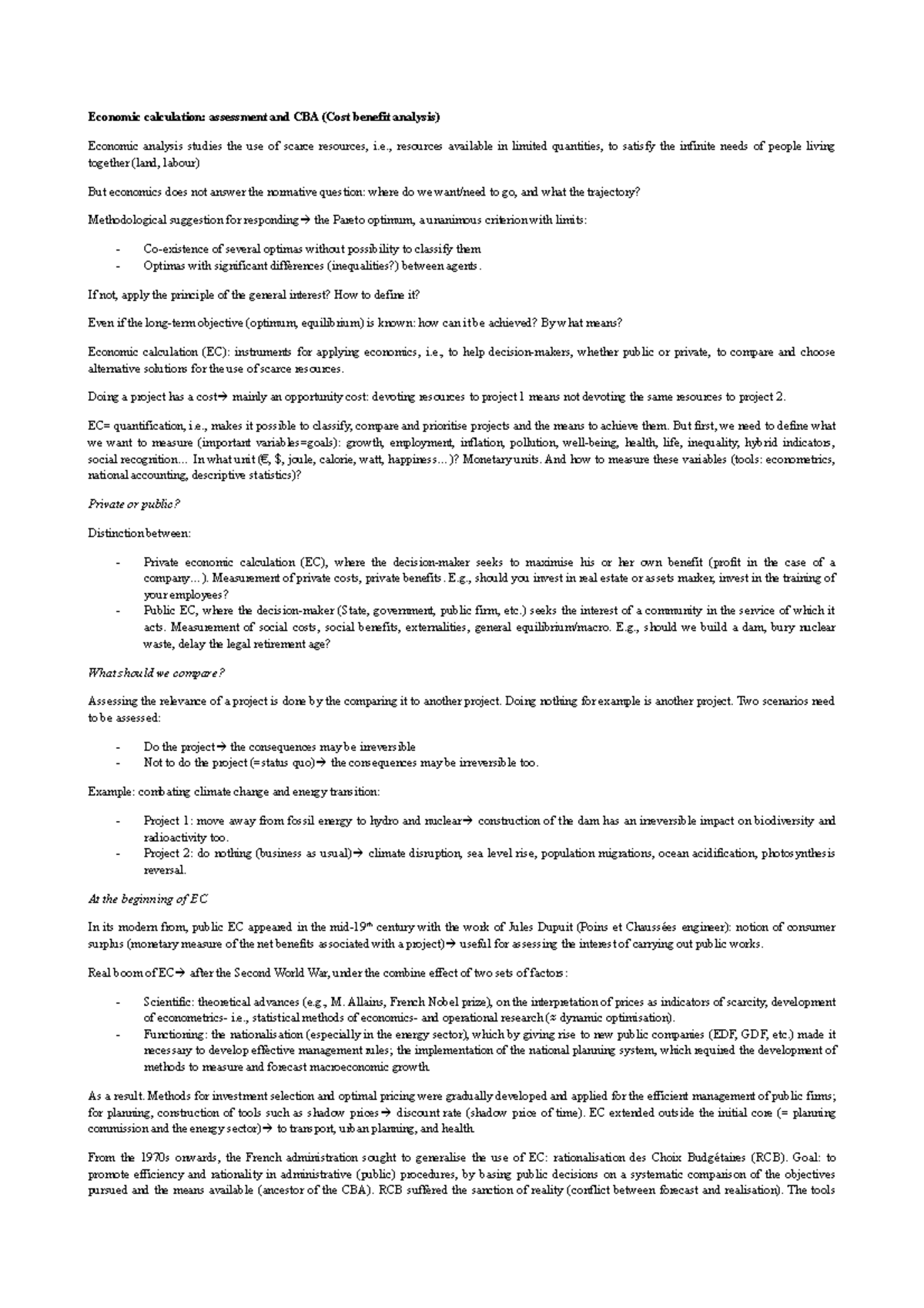 Cost-Benefit analysis - Economic calculation: assessment and CBA (Cost ...