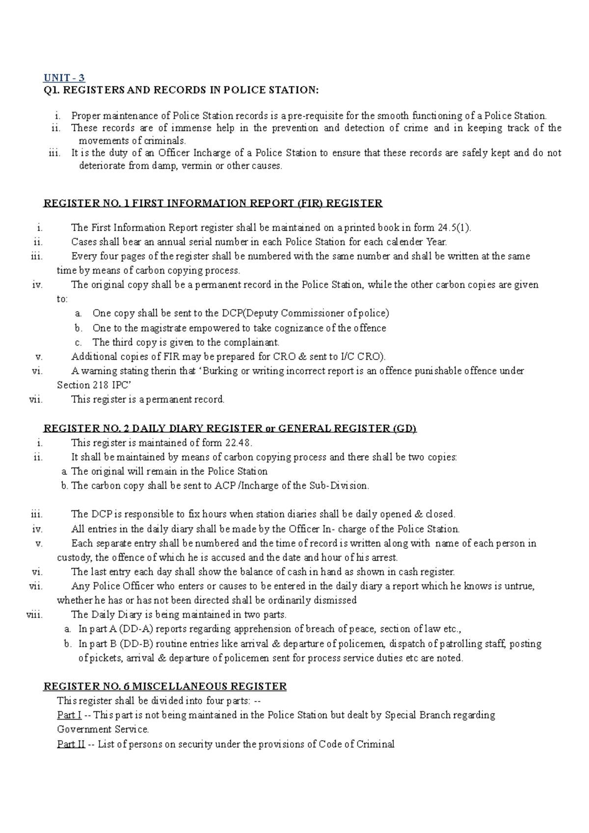 UNIT 3 Register And Record Of Police UNIT 3 Q1 REGISTERS AND unit-3-register-and-record-of-police-unit-3-q1-registers-and