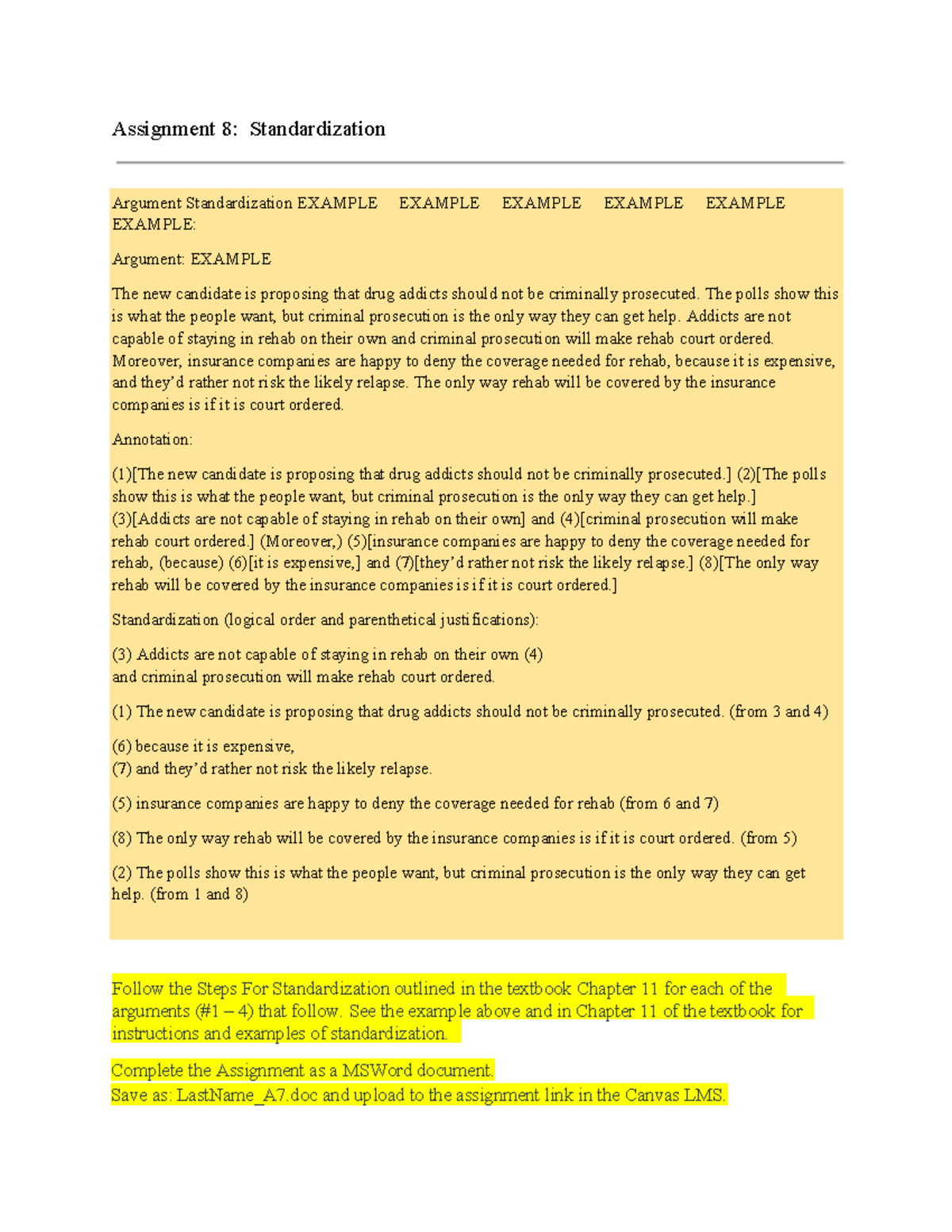 A7 - Standardization - Assignment 8: Standardization Argument ...