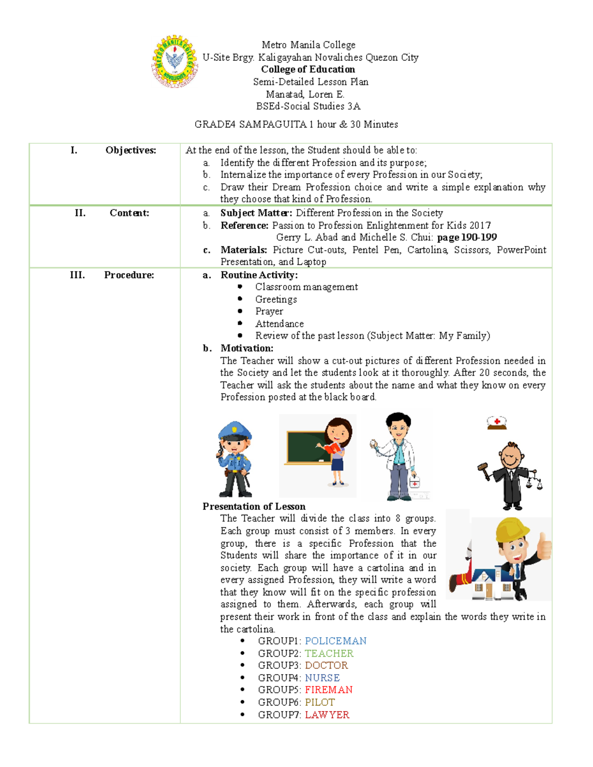 Lesson Plan-Manatad Loren BSEd Social Studies 3A - GRADE4 SAMPAGUITA 1 ...