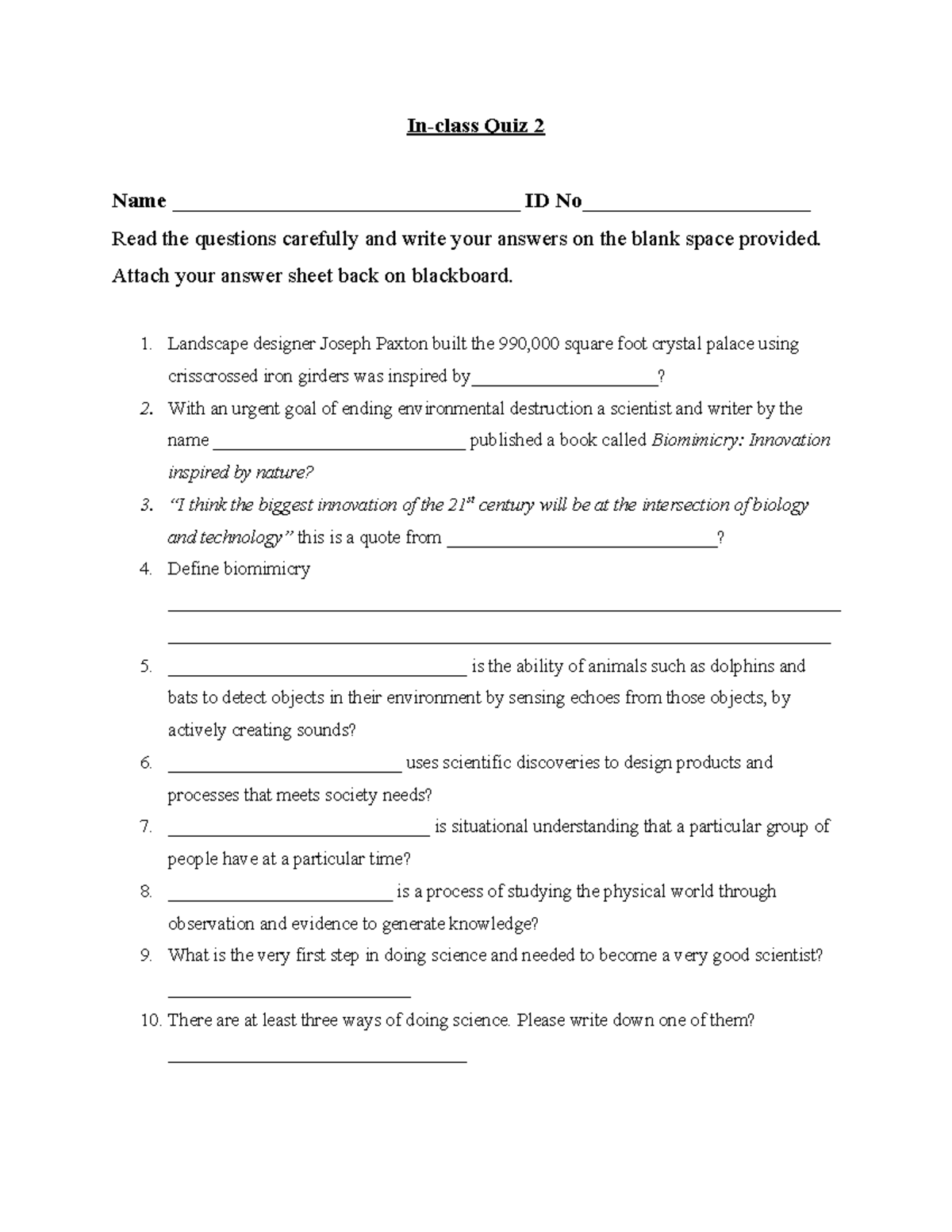 In class quiz 2 - Is what it is - In-class Quiz 2 Name ...