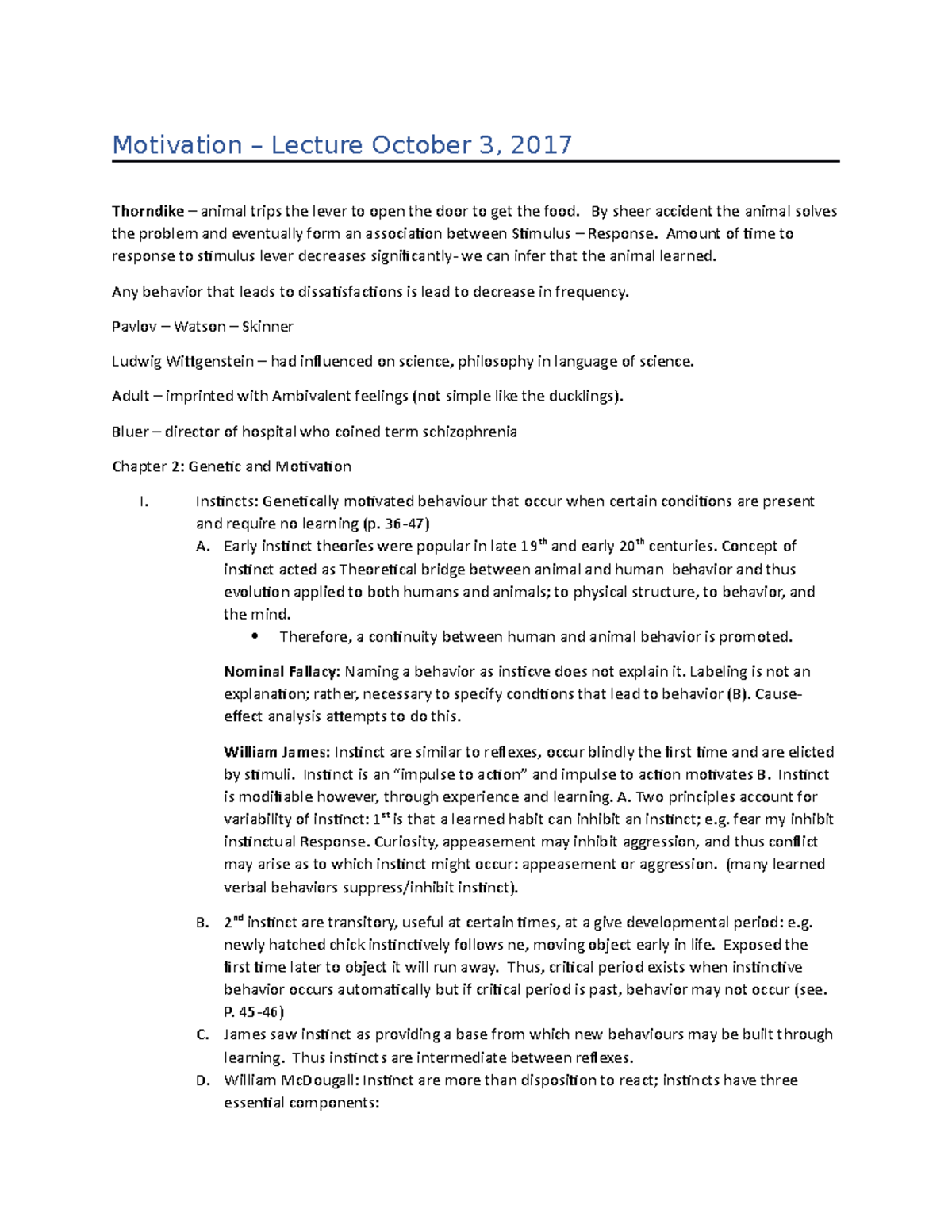 Motivation- Chapter 3 lecture note - Motivation – Lecture October 3 ...