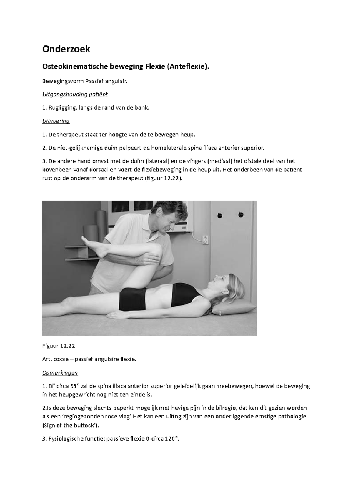 Articulair bewegen heup - Onderzoek Osteokinematische beweging Flexie ...