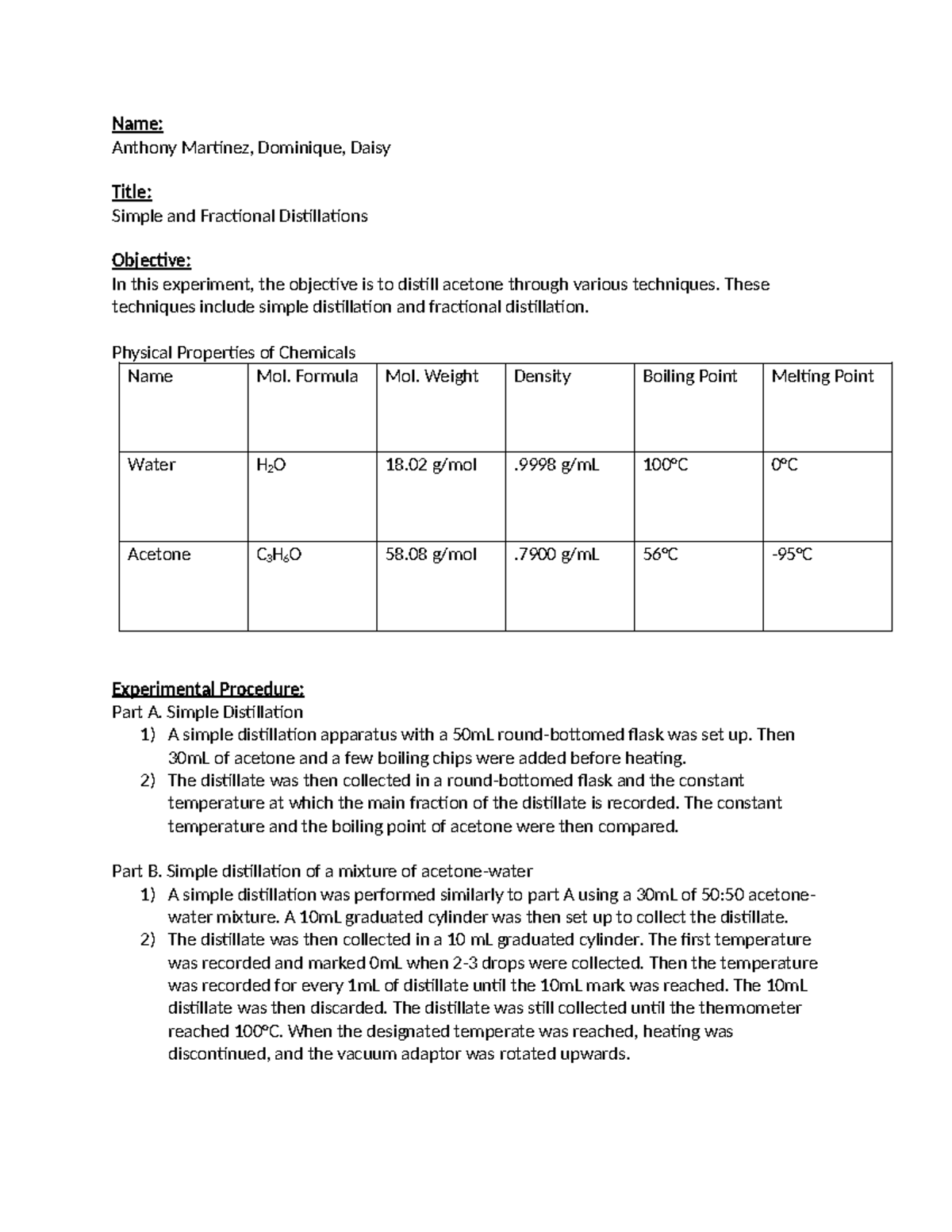 Lab Report #1 ORGO - Summary Introductory Organic Chemistry - Name ...