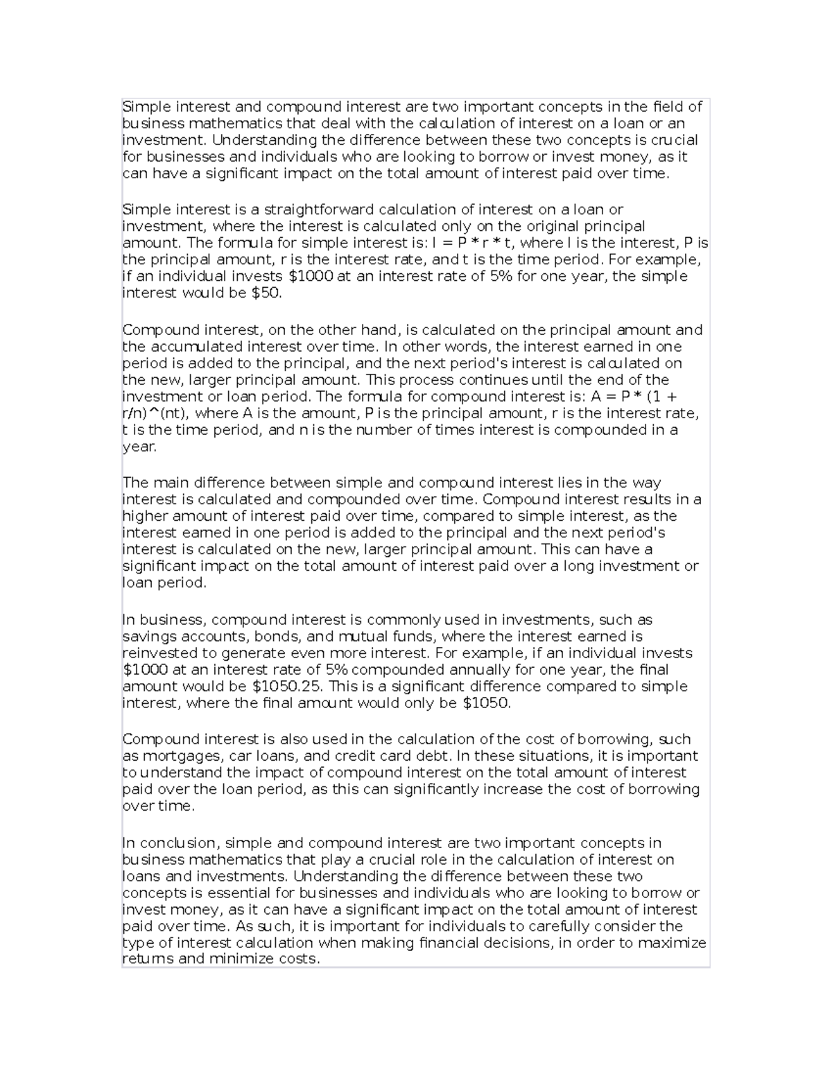 Simple interest and compound interest are two important concepts in the ...
