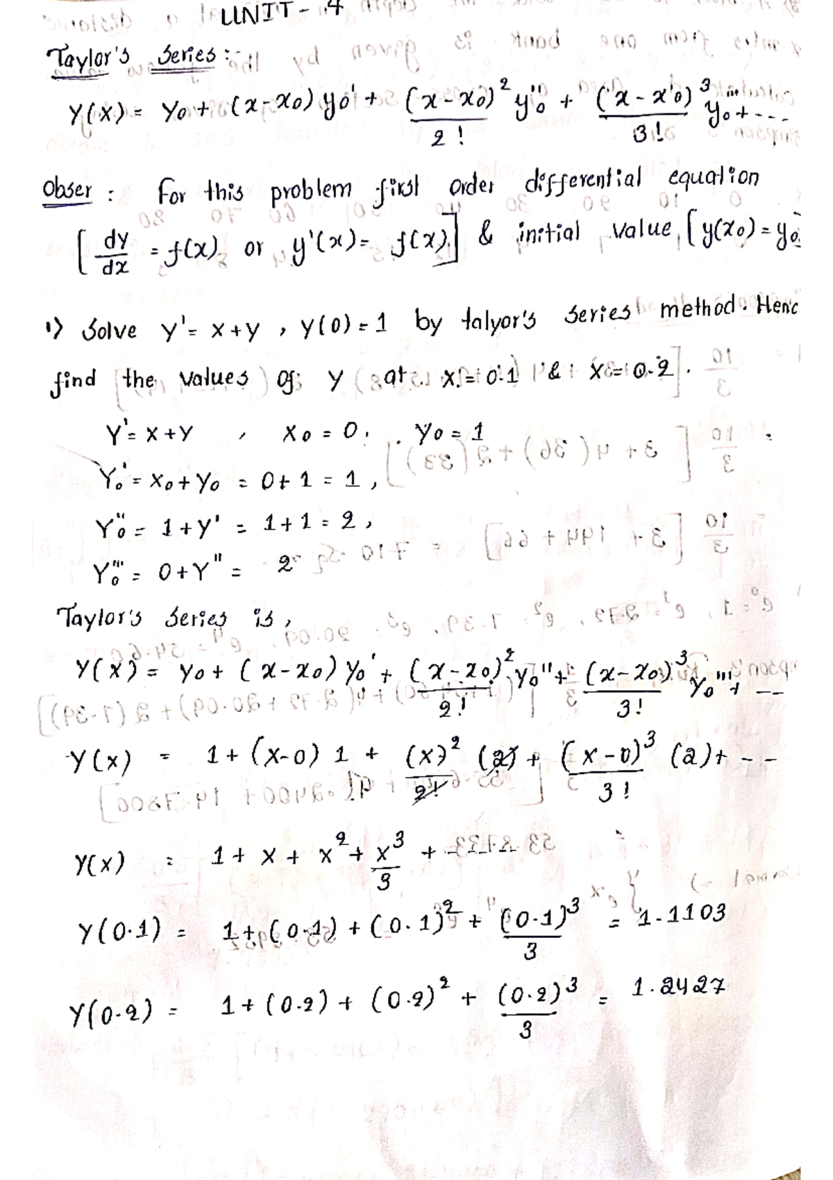 NMA UT4 - UNIT 4: Taylor Series Method, Euler’s Method and it’s rate of ...