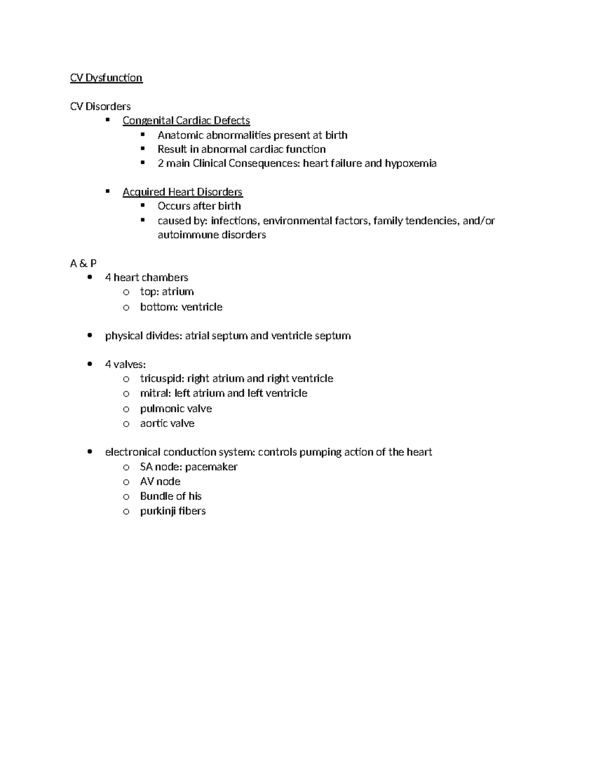 Peds Outline 3 - CV Dysfunction CV Disorders § Congenital Cardiac ...