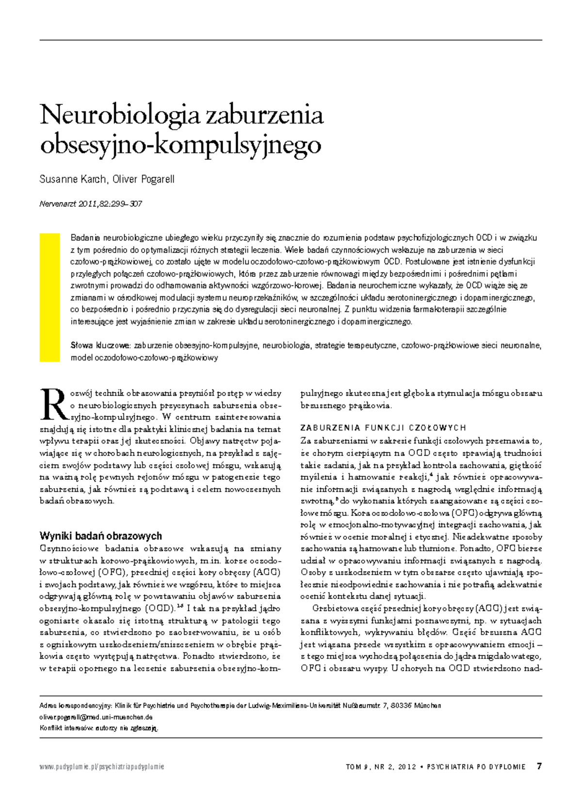 7-13 - Artykul OCD - T O M 9 , N R 2 , 2 0 1 2 • P S Y C H I AT R I A P O D Y P LO M I E 7 - Studocu