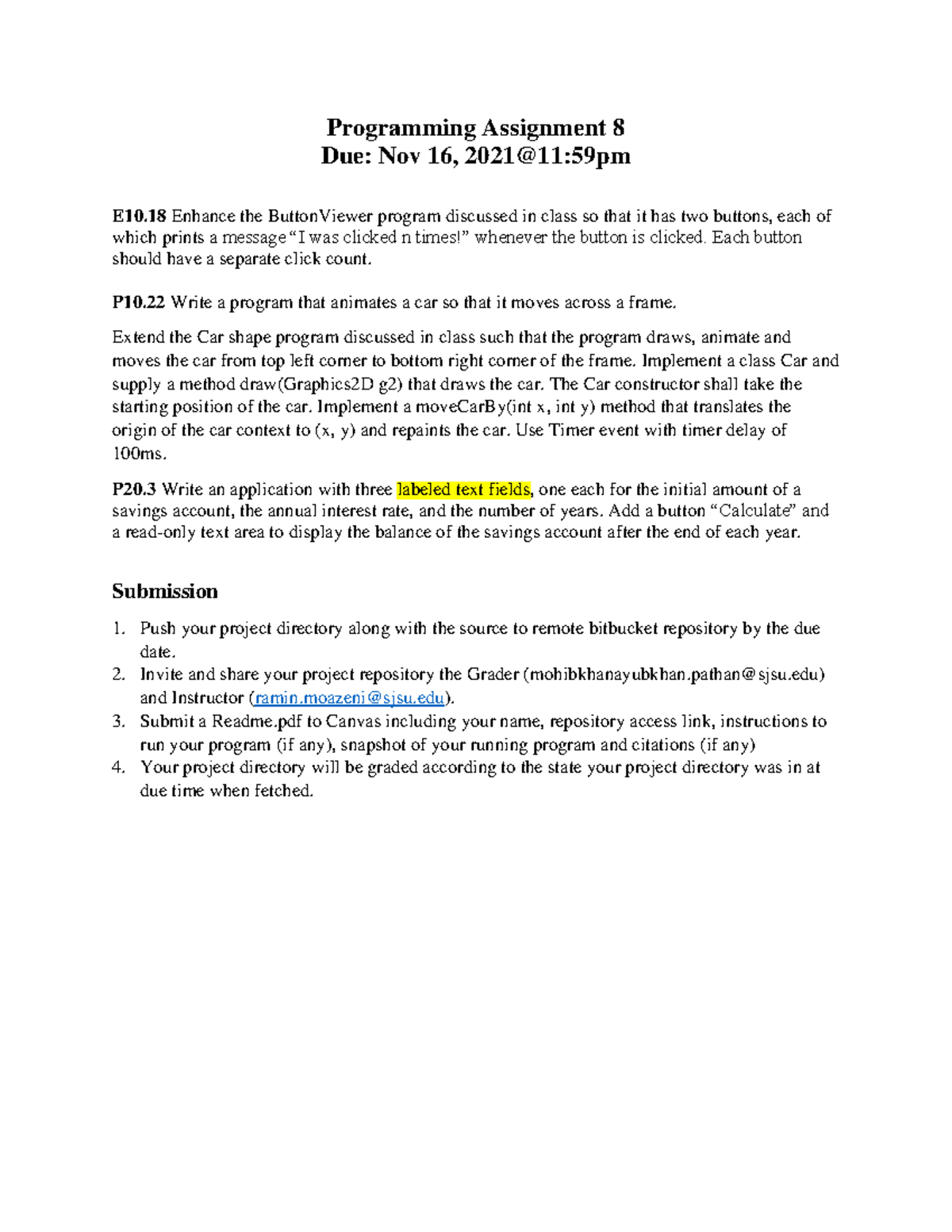 PA8 - Java - Programming Assignment 8 Due: Nov 16 , 2021@11:59pm E10 ...