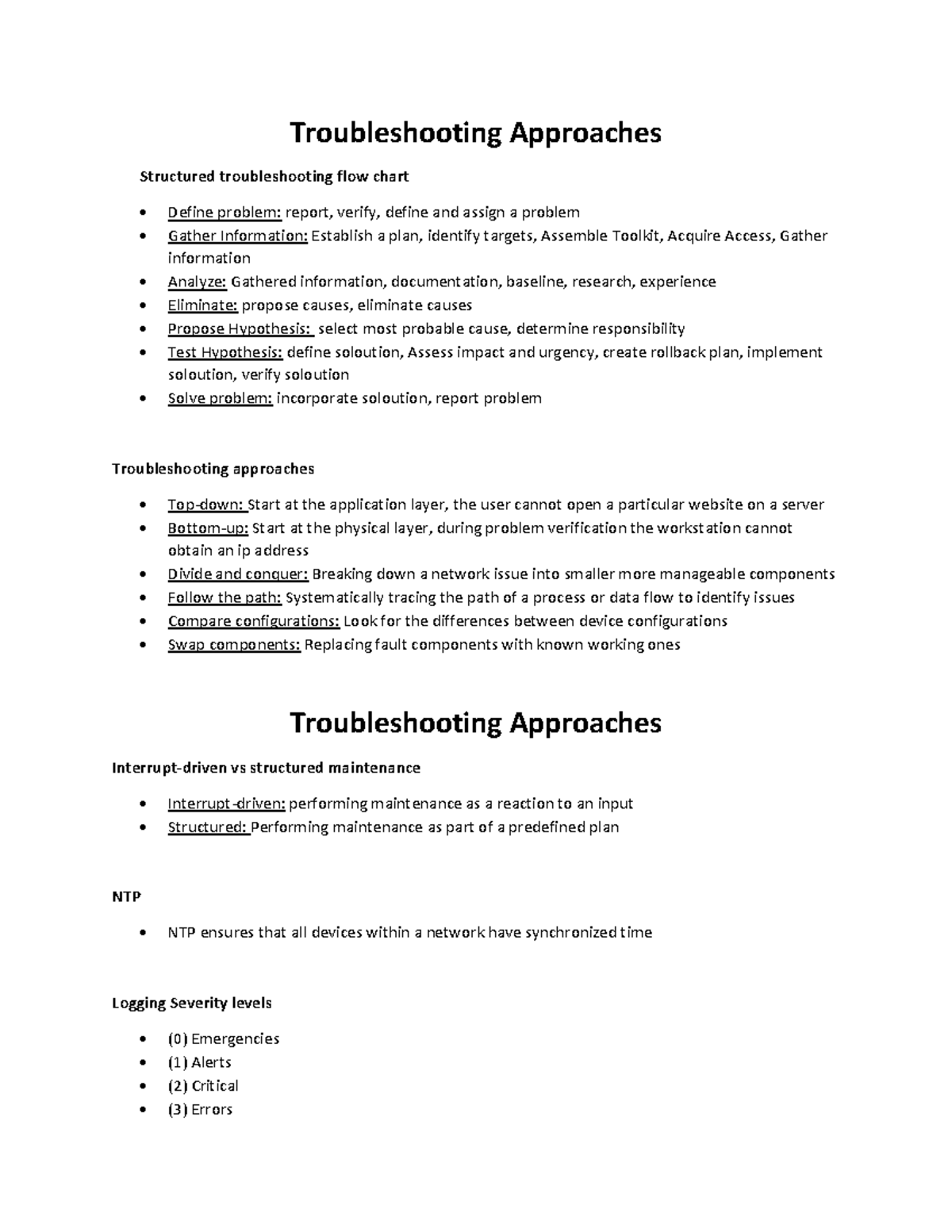 Networking Final Theory Exam - Troubleshooting Approaches Structured ...
