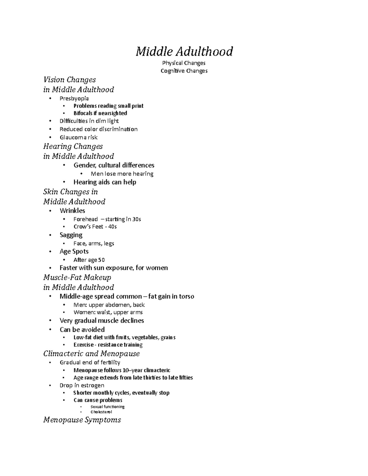 Middle Adulthood Physical and Cognitive Development - Middle Adulthood ...