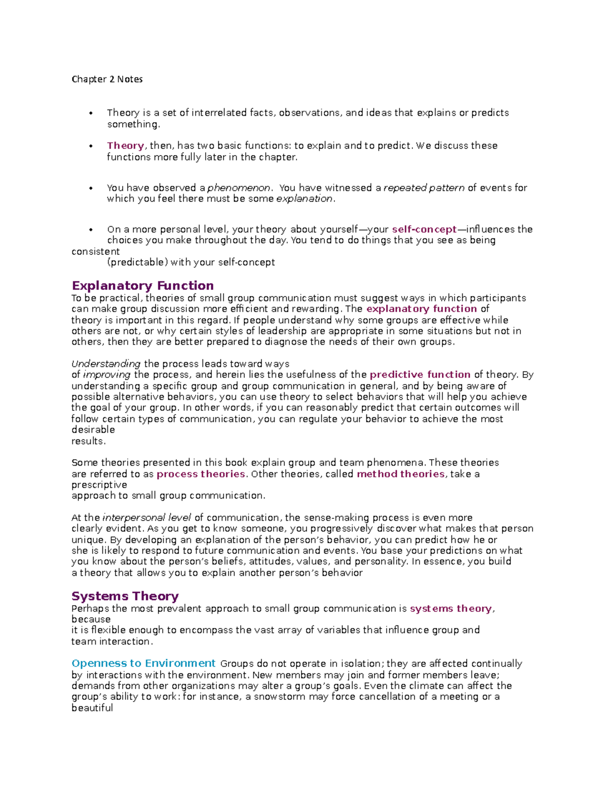 Chapter 2 Notes - Chapter 2 Notes Theory is a set of interrelated facts ...