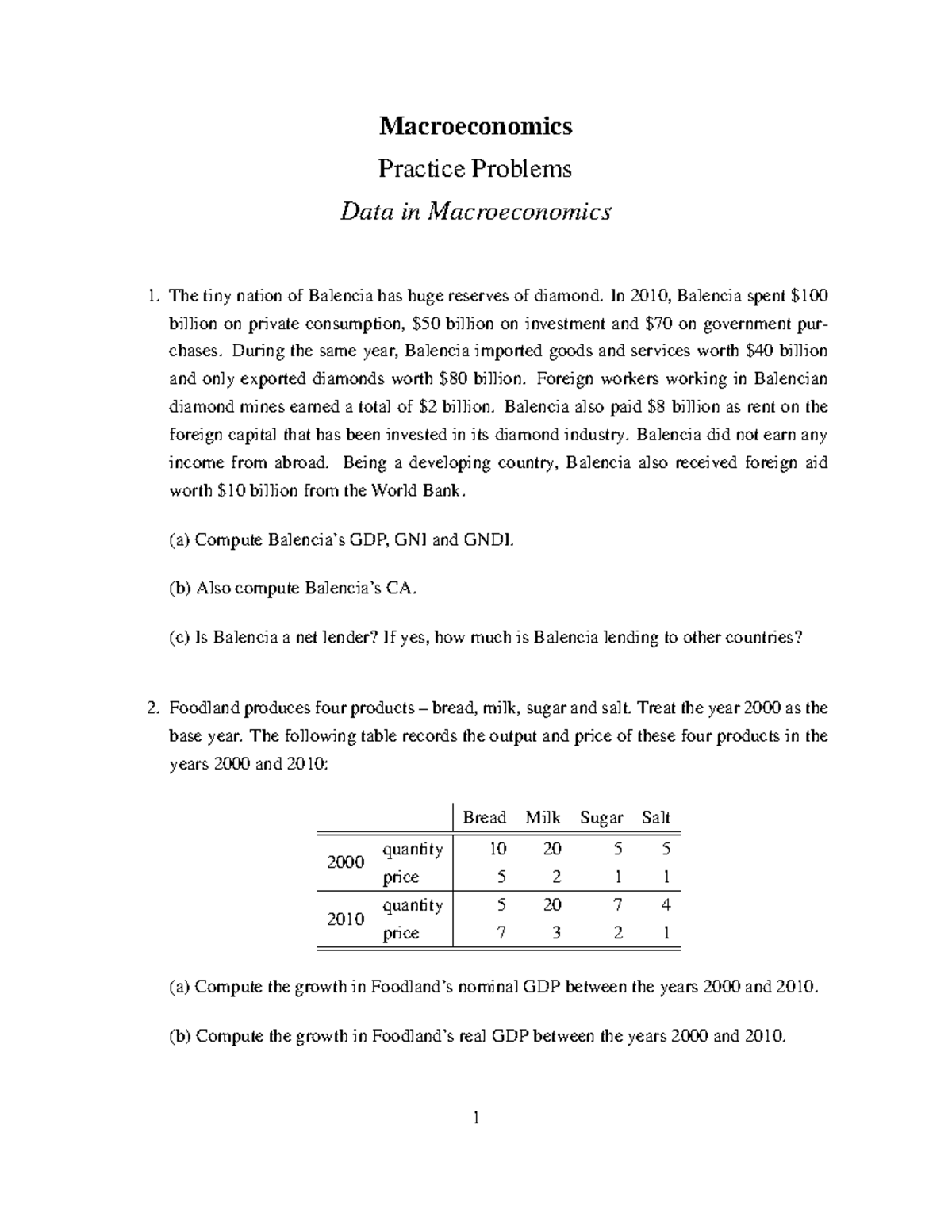 Questions module 1 - Macro - Macroeconomics Practice Problems Data in ...