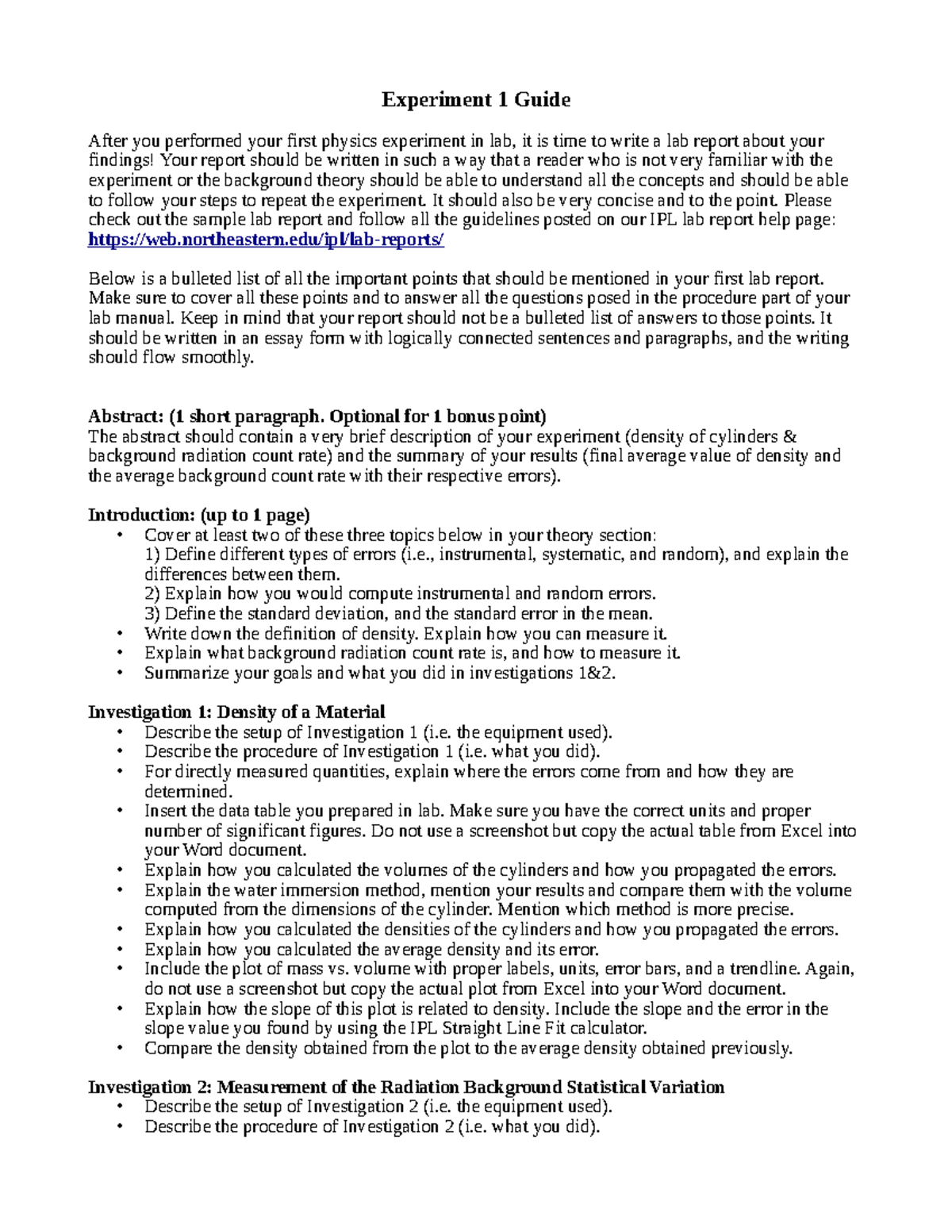 Guide-Exp-1 - Experiment 1 Guide After you performed your first physics ...