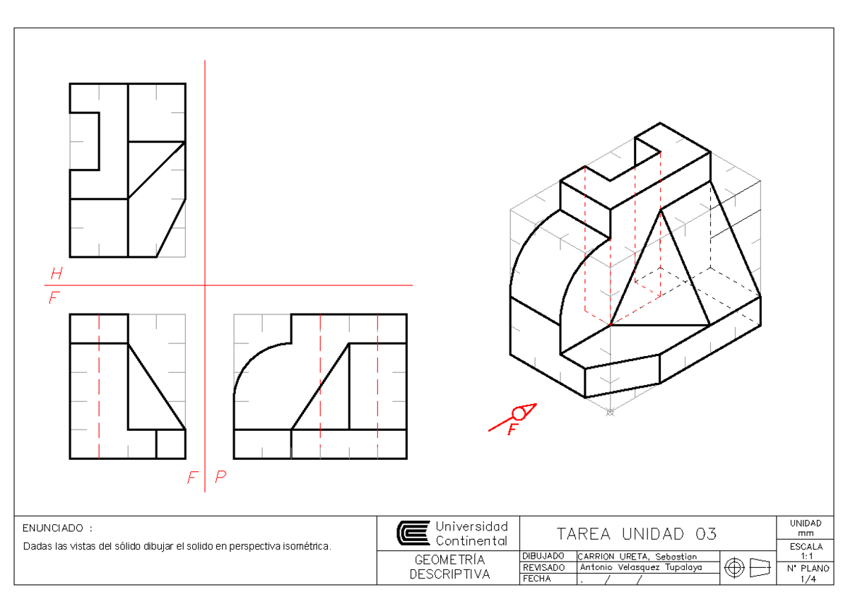 GD Unidad 03 Tarea 1-5 - Dadas las vistas del sólido dibujar el solido ...