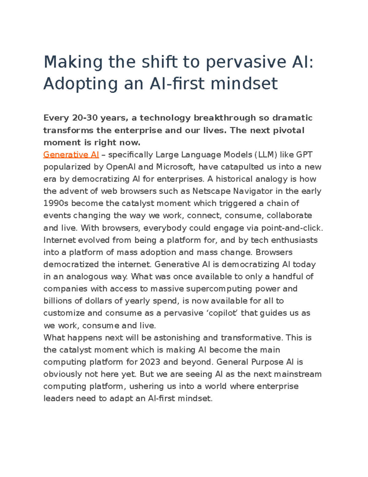 1.0 Making the shift to pervasive AI - Making the shift to pervasive AI ...