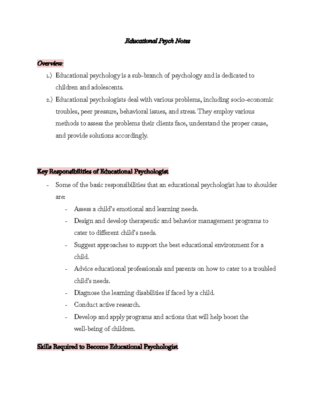 Educational Pscyh Notes - Educational Psych Notes Overview: 1 ...