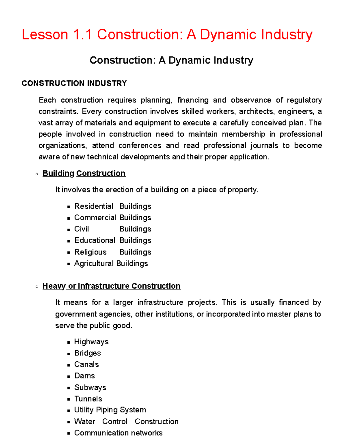 Lesson 1.1 Construction A Dynamic Industry - Lesson 1 Construction: A ...