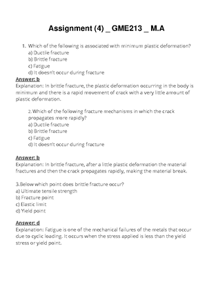 Assignment- 7 Model Answer - Assignment – 7 – M 1. The ability of a material to withstand ...