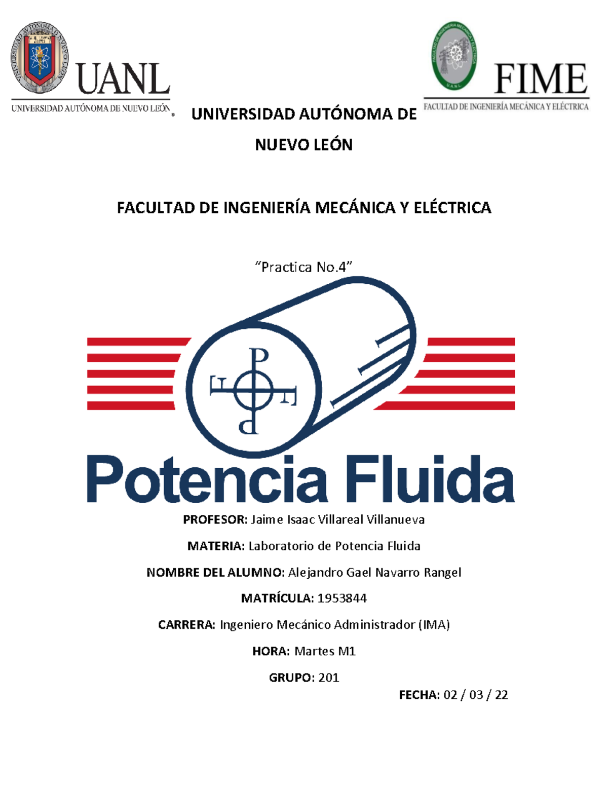 Practica 4-1953844 - Potencia - UNIVERSIDAD AUT”NOMA DE NUEVO LE”N FACULTAD DE INGENIERÕA MEC ...
