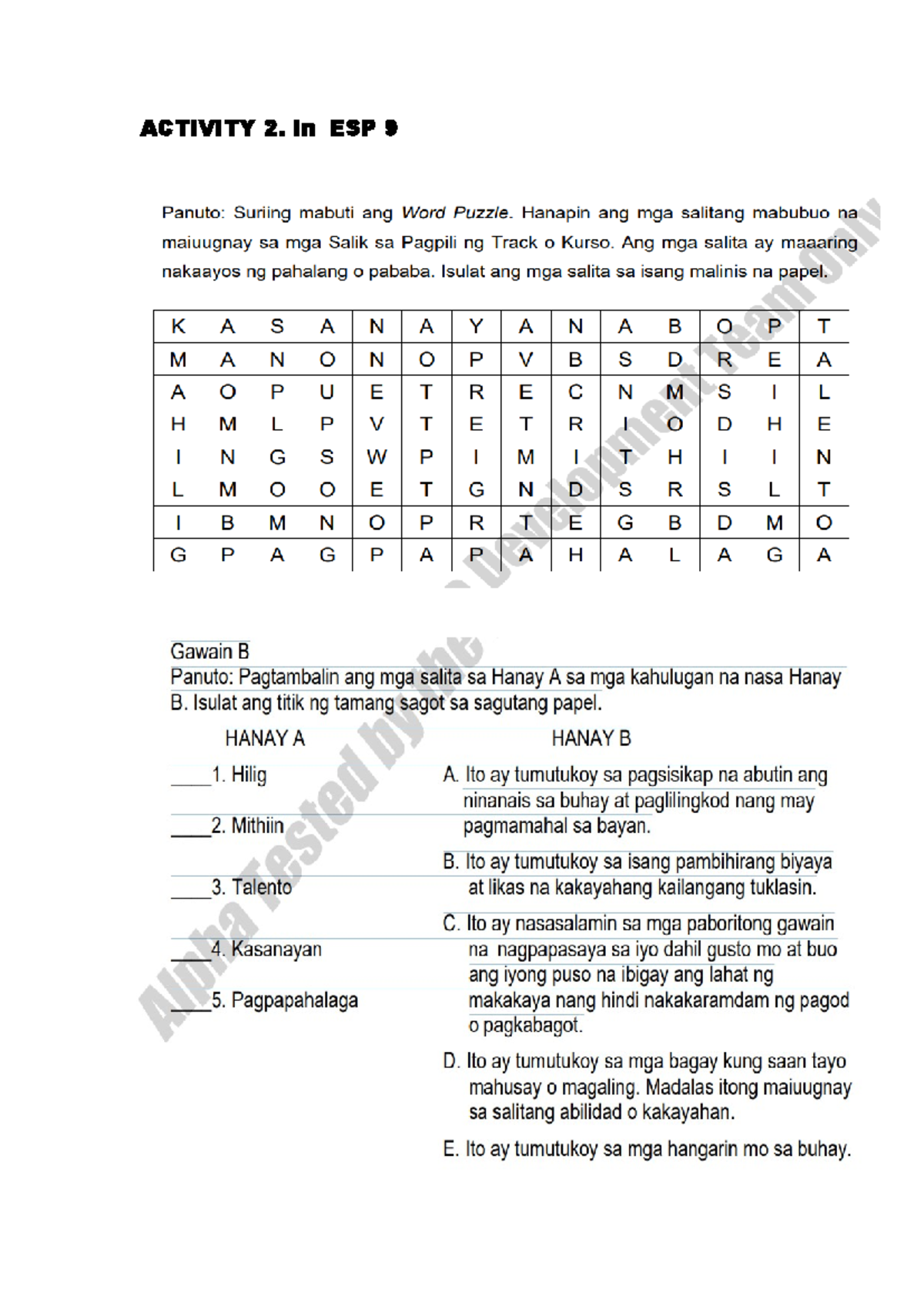 Activity 2 Module 2 - Jcgjj - ACTIVITY 2. In ESP 9 Panuto: Suriing ...