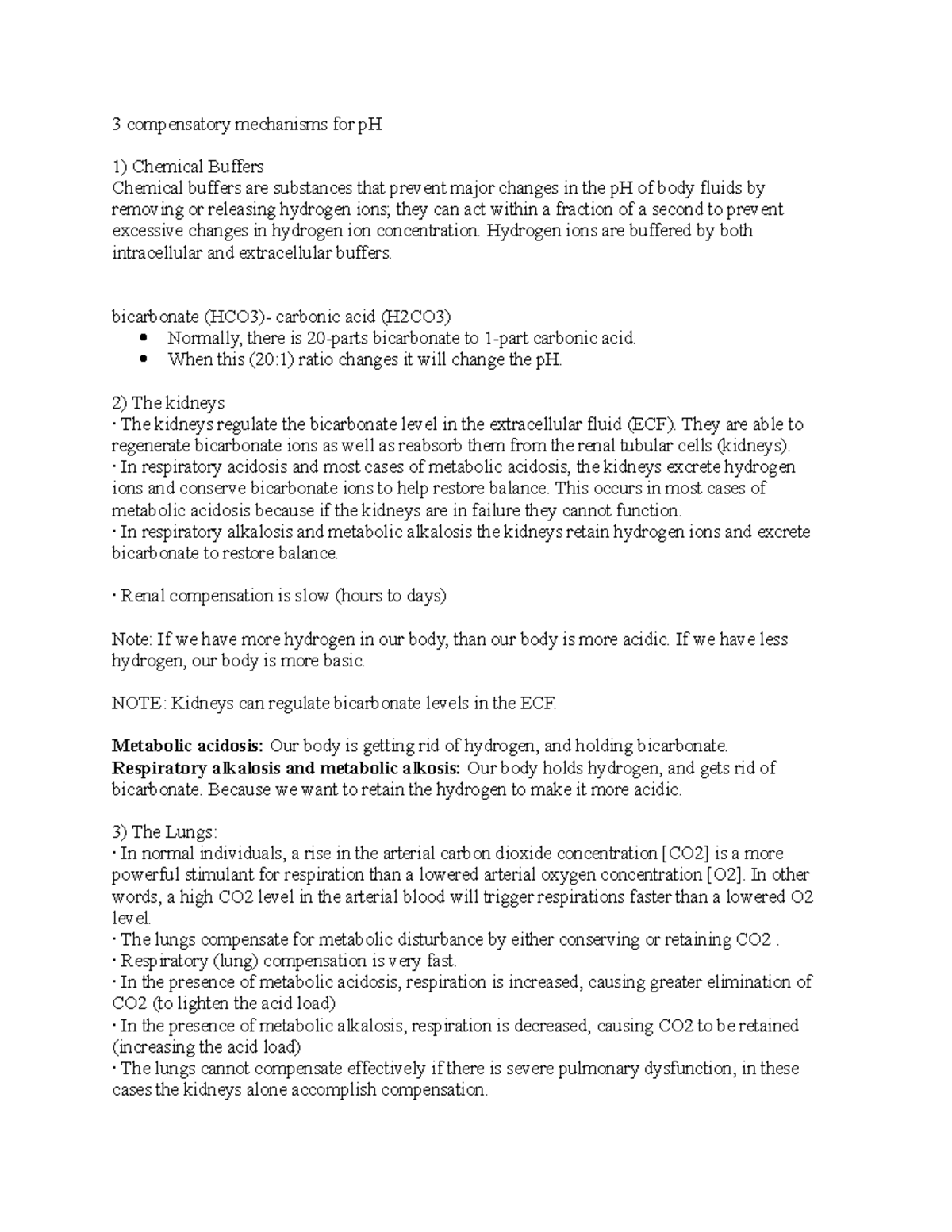 Respiratory Fluid balance (extra notes) - 3 compensatory mechanisms for ...
