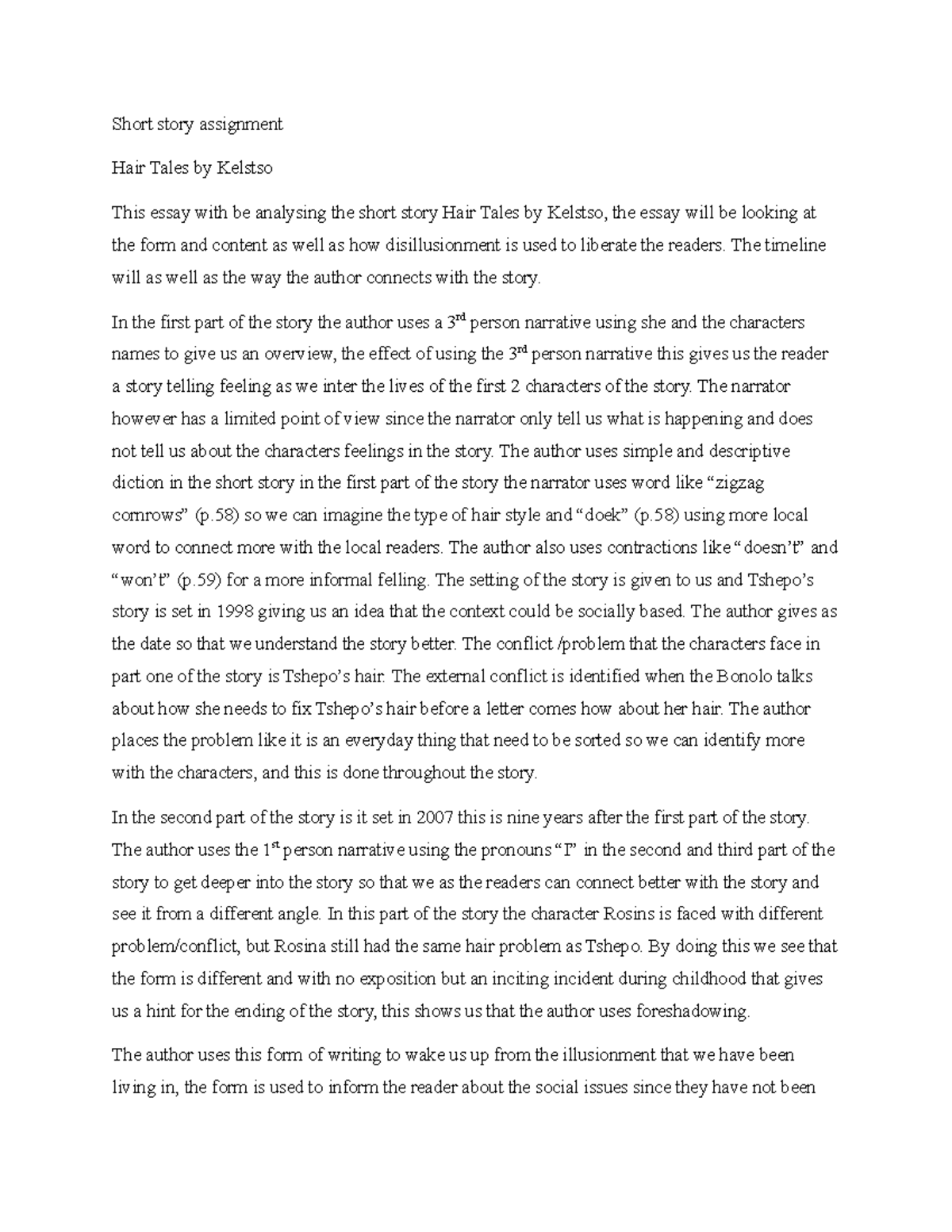 Short story assignment rewrite - Short story assignment Hair Tales by ...