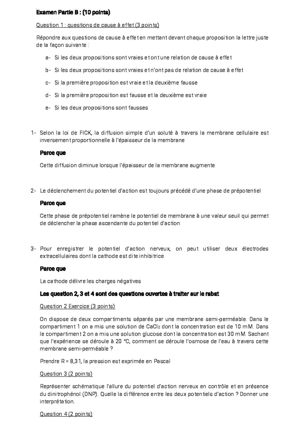 Examen Bio 270 2023 - Examen Partie B : (10 points) Question 1 ...