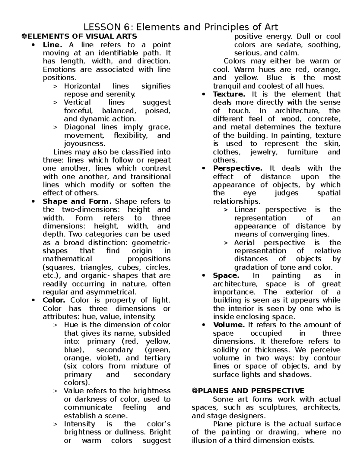 Lesson 6- Reviewer - Elements and Principles of Art (Elements of visual ...