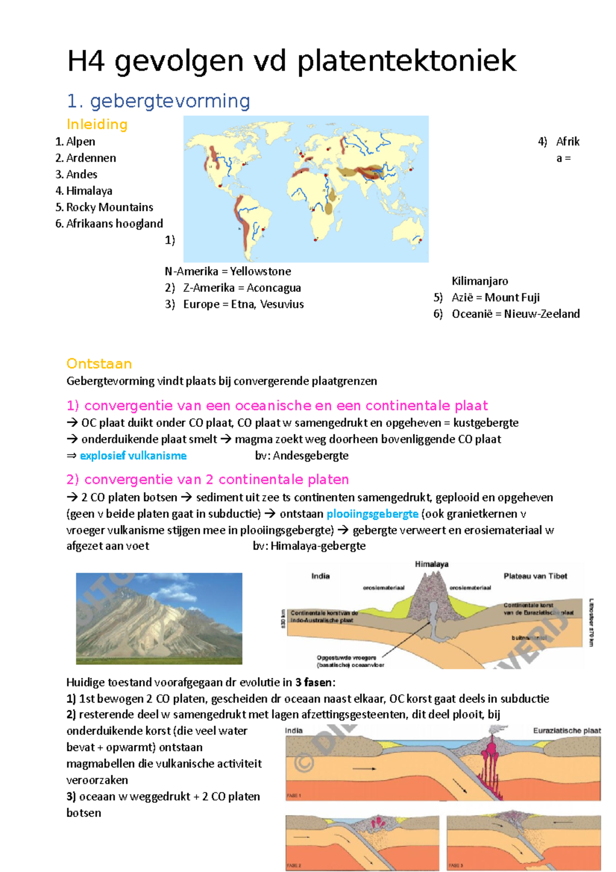 H4 gevolgen vd platentektoniek - gebergtevorming Inleiding Alpen ...