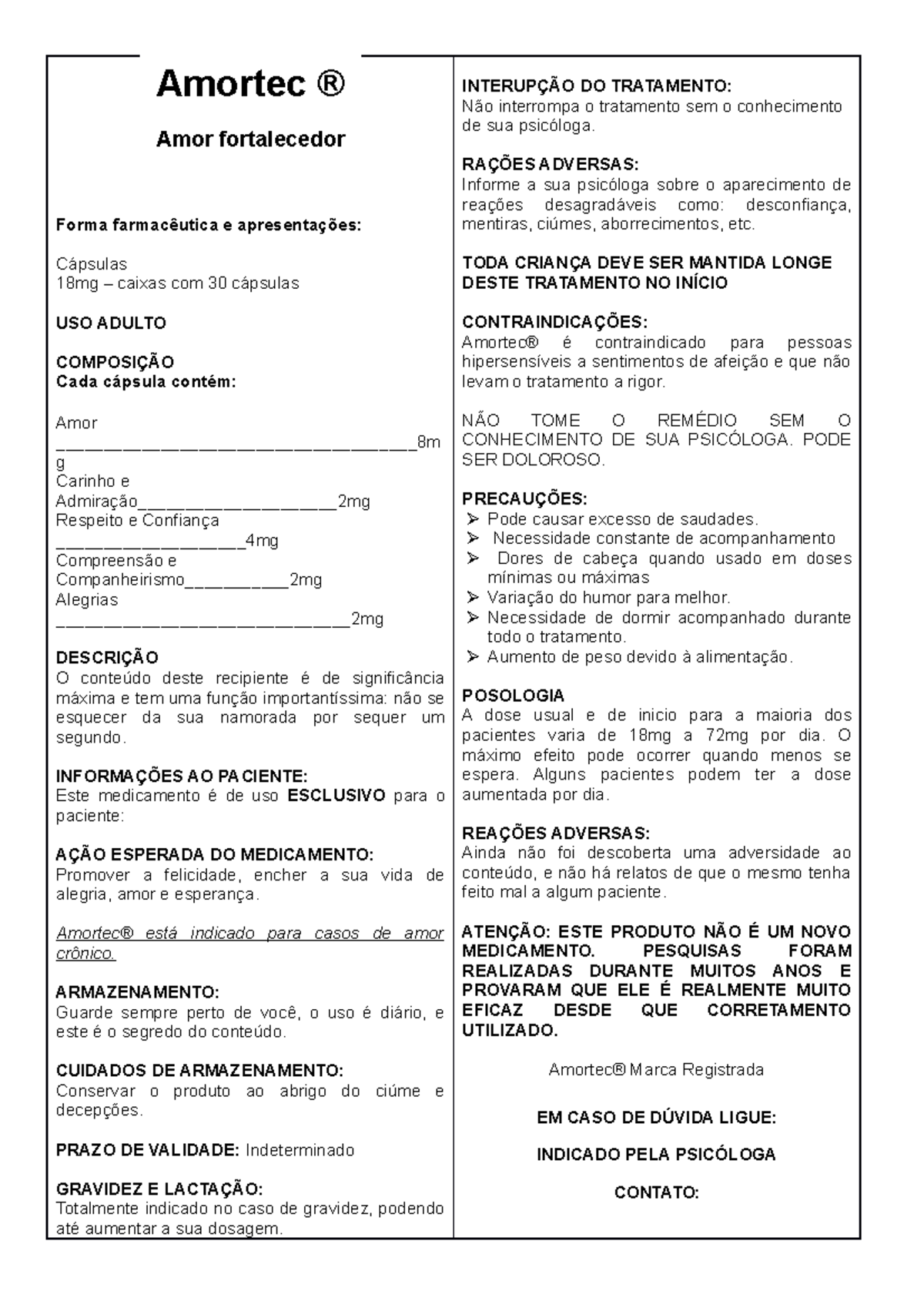 Bula amortec em branco - Modelo de como ler bulas - 18mg, Forma ...