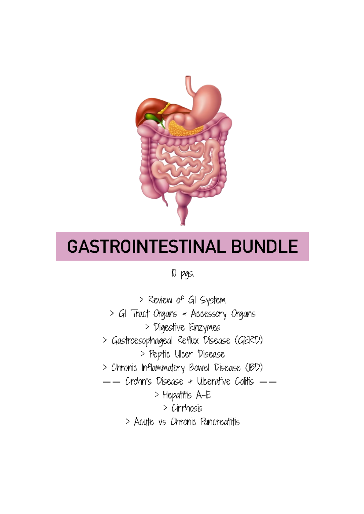GIBundle - GASTROINTESTINAL BUNDLE 10 pgs. > Review of GI System > GI ...