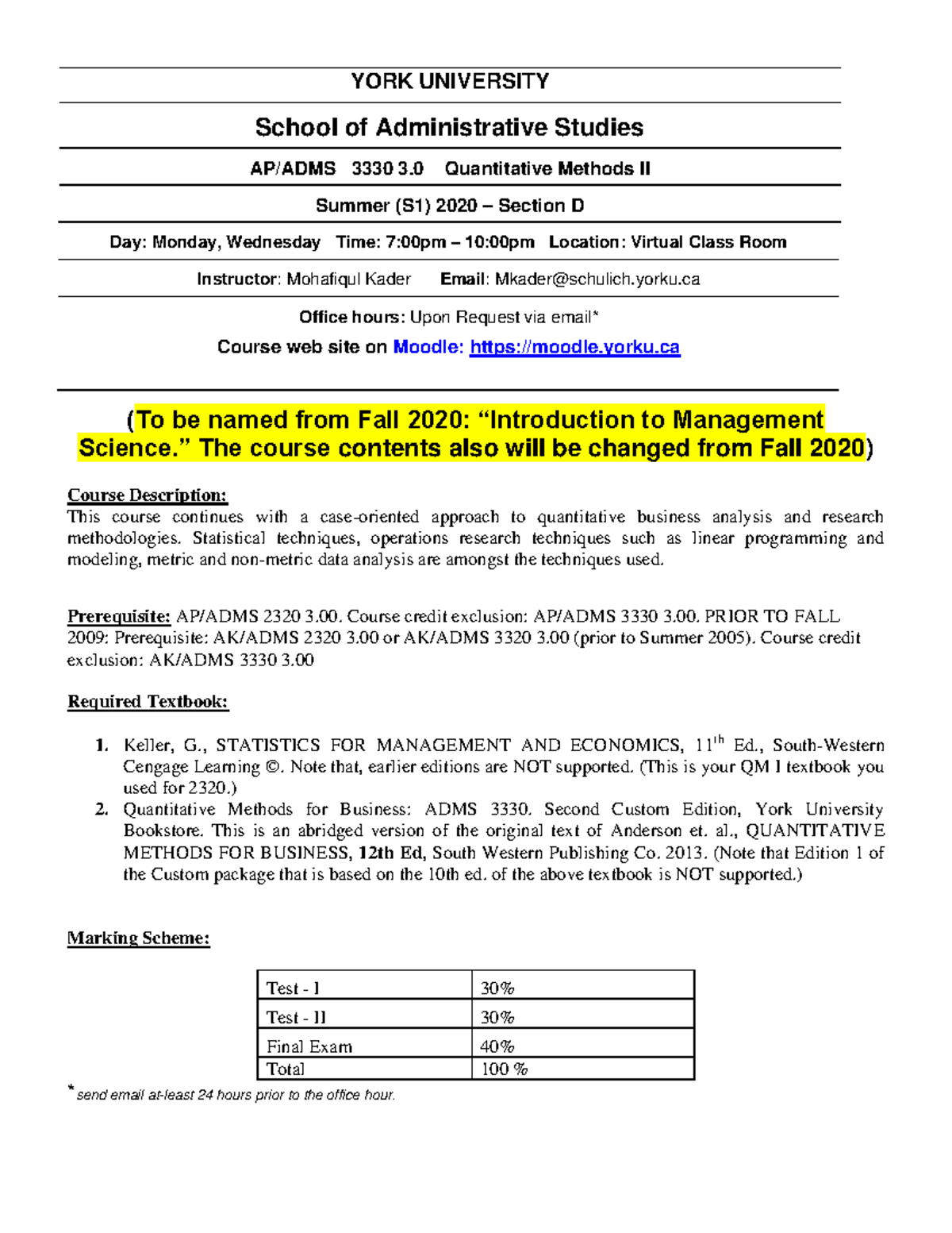 S12020 - ADMS 3330 Section D - Course Outline - rev3 - YORK UNIVERSITY ...