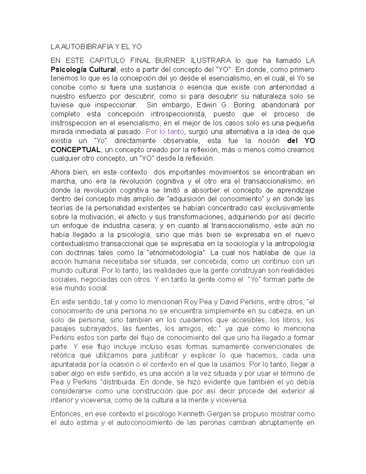 LA Autobibrafia Y EL YO j bruner eli - Ciclo Vital y movimiento ...