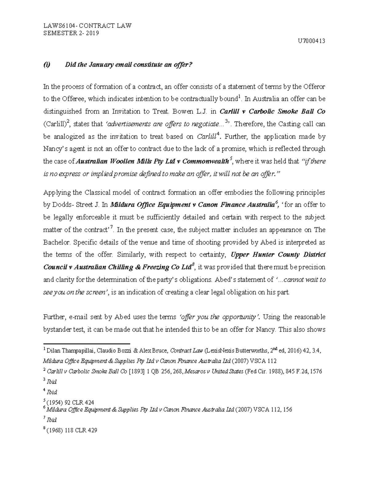 Contract LAW Assignment 2ND SEM 2019 - SEMESTER 2- 2019 U (i) Did the ...