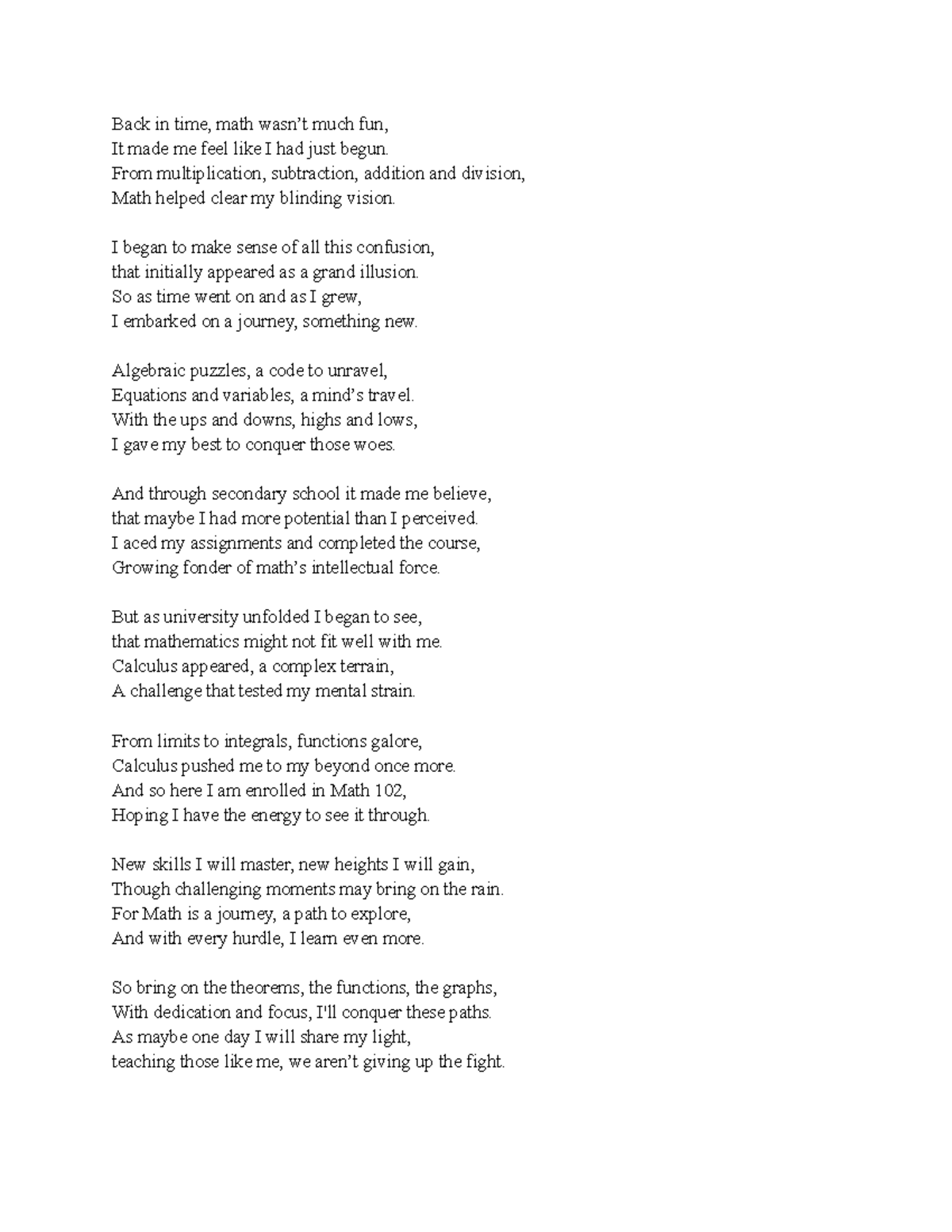 Poem - Back in time, math wasn’t much fun, It made me feel like I had ...