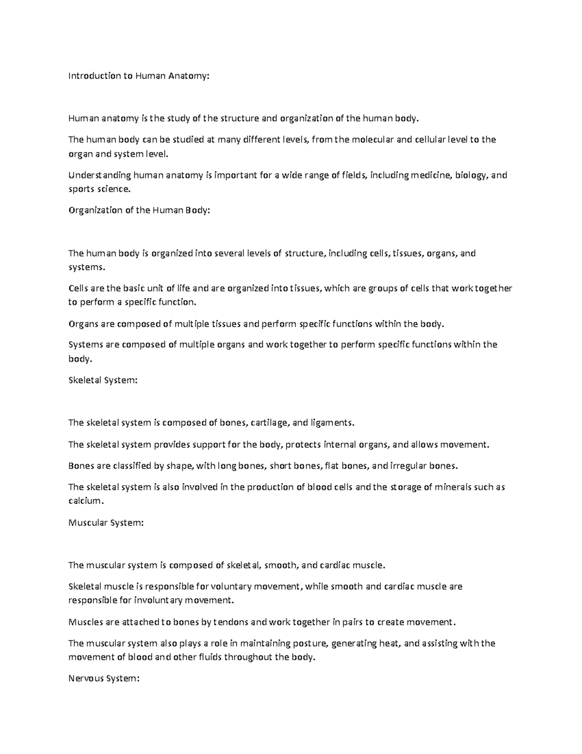 Human Anatomy - Introduction to Human Anatomy: Human anatomy is the ...