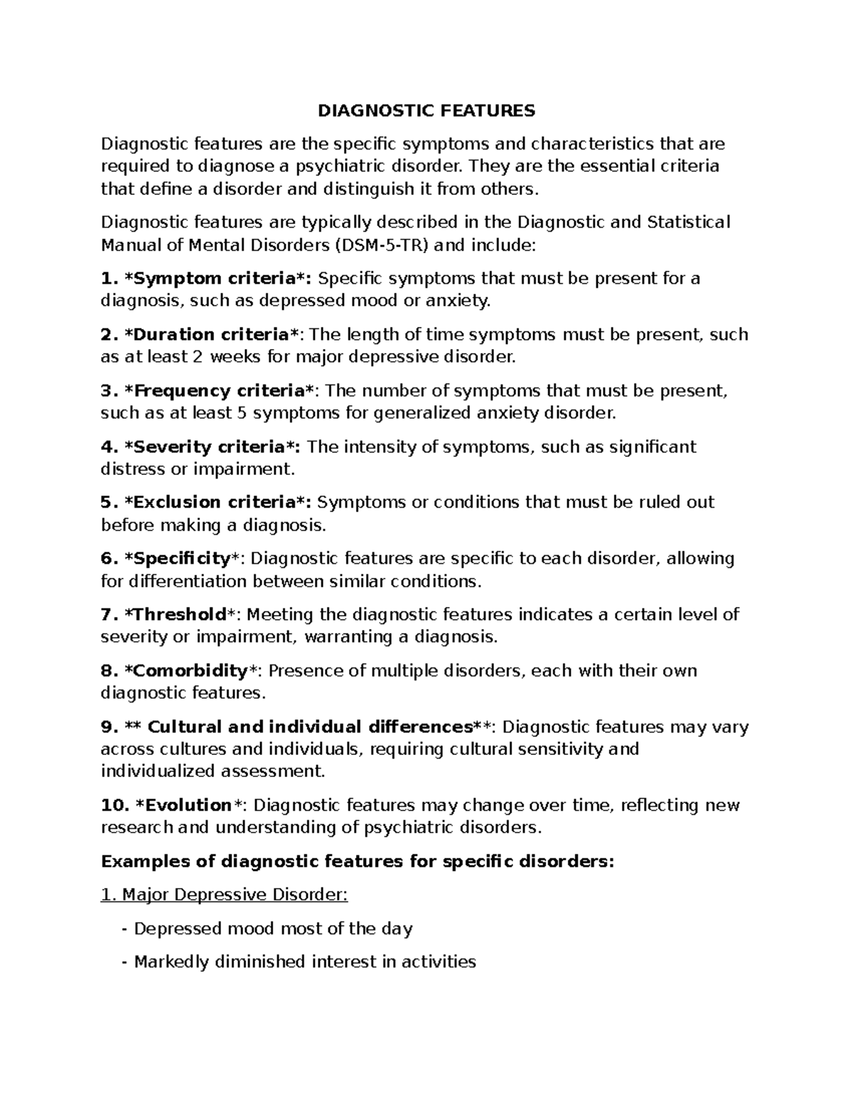 Diagnostic and associated features - DIAGNOSTIC FEATURES Diagnostic ...