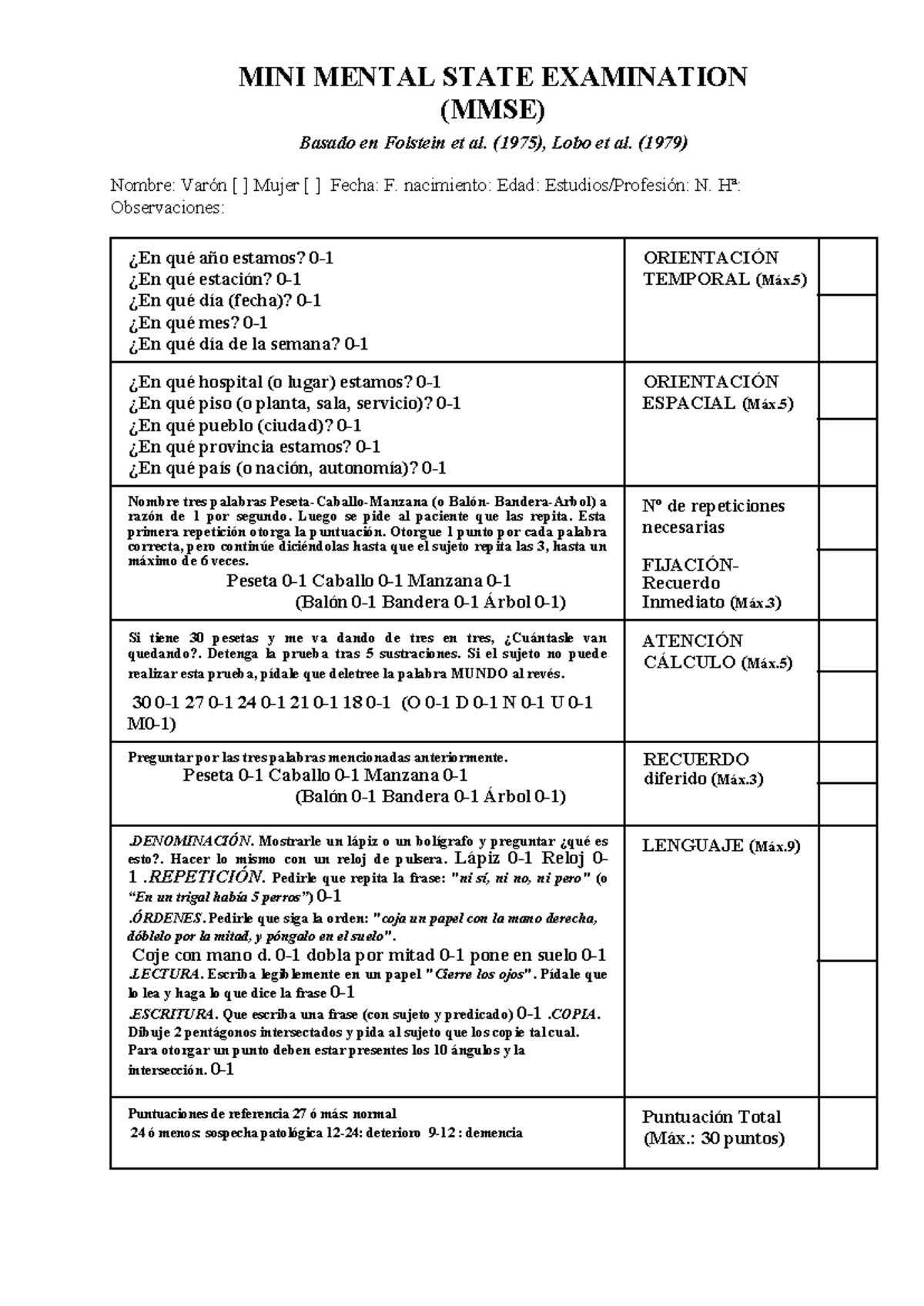 Minimental 30 (1) word - apuntes - MINI MENTAL STATE EXAMINATION (MMSE ...