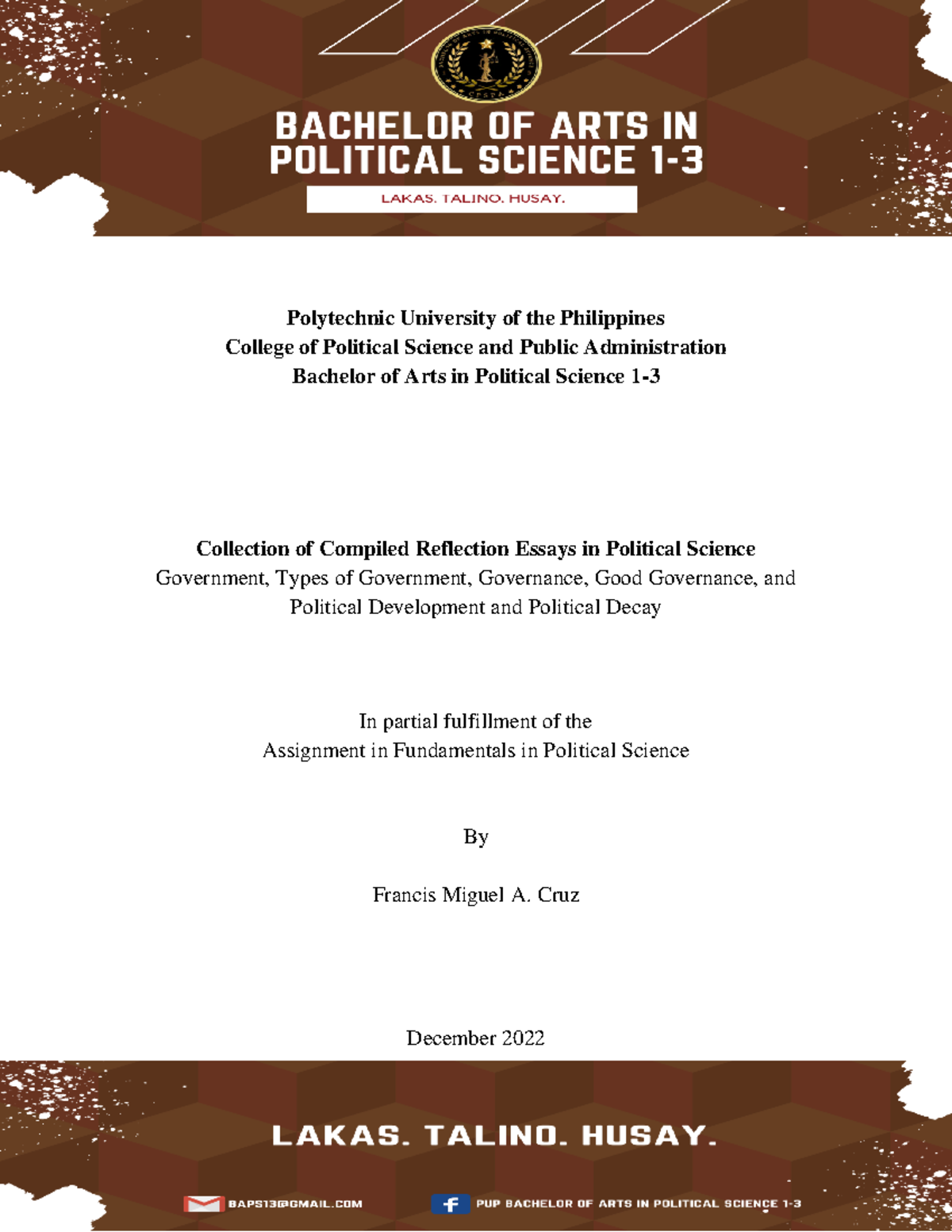 Collection of Compiled Reflection Essays in Political Science ...