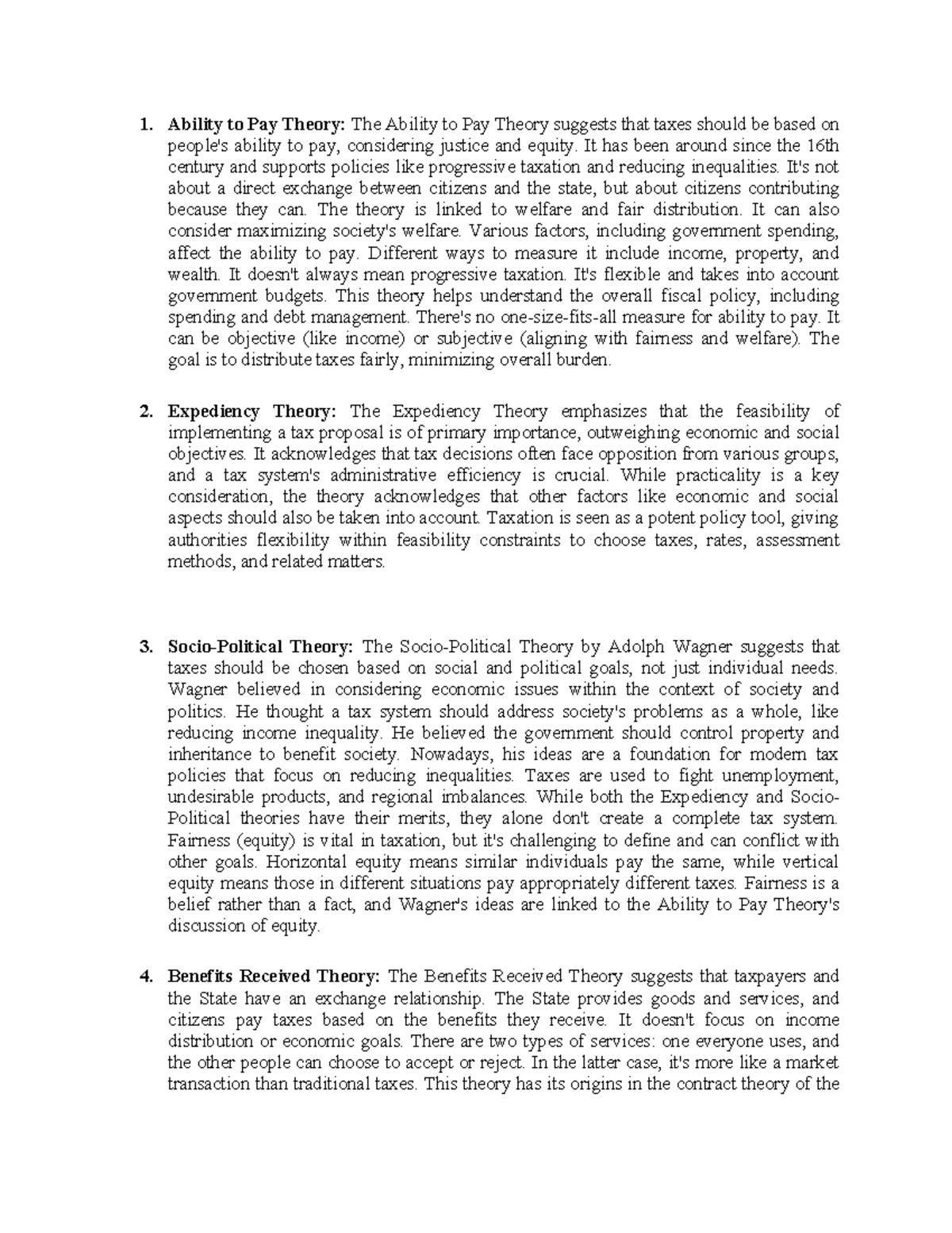 Chp 5 - Ability to Pay Theory: The Ability to Pay Theory suggests that taxes should be based on ...