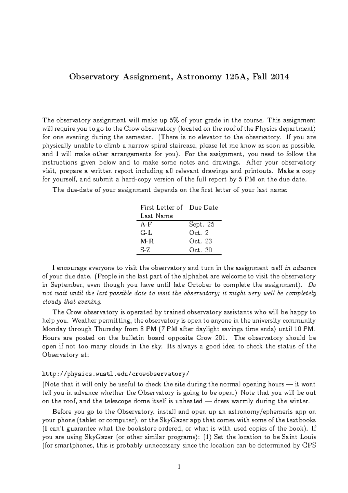125 2014-2015 Observatory Assignment - Observatory Assignment ...
