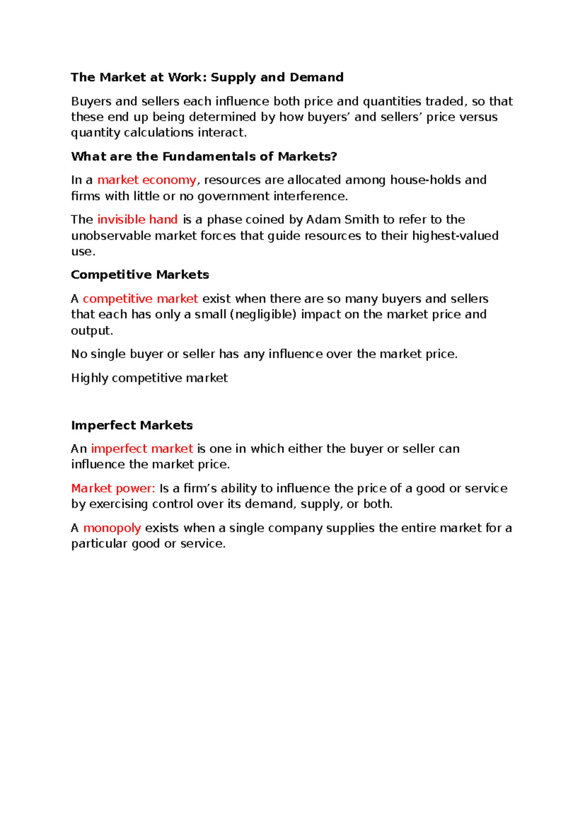 Chapter 3 Notes - The Market at Work - The Market at Work: Supply and ...